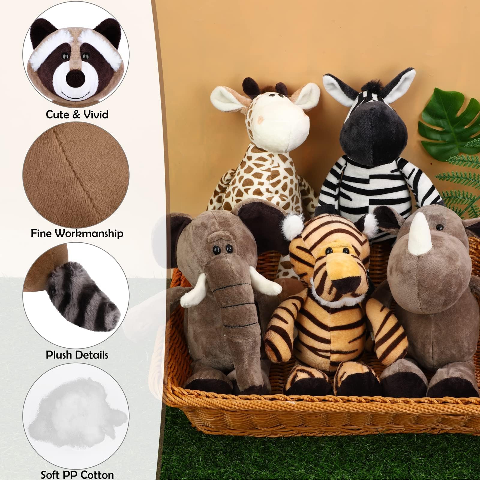 Snapklik.com : 8 Pieces Safari Stuffed Animals Plush Jungle Animal Toys ...