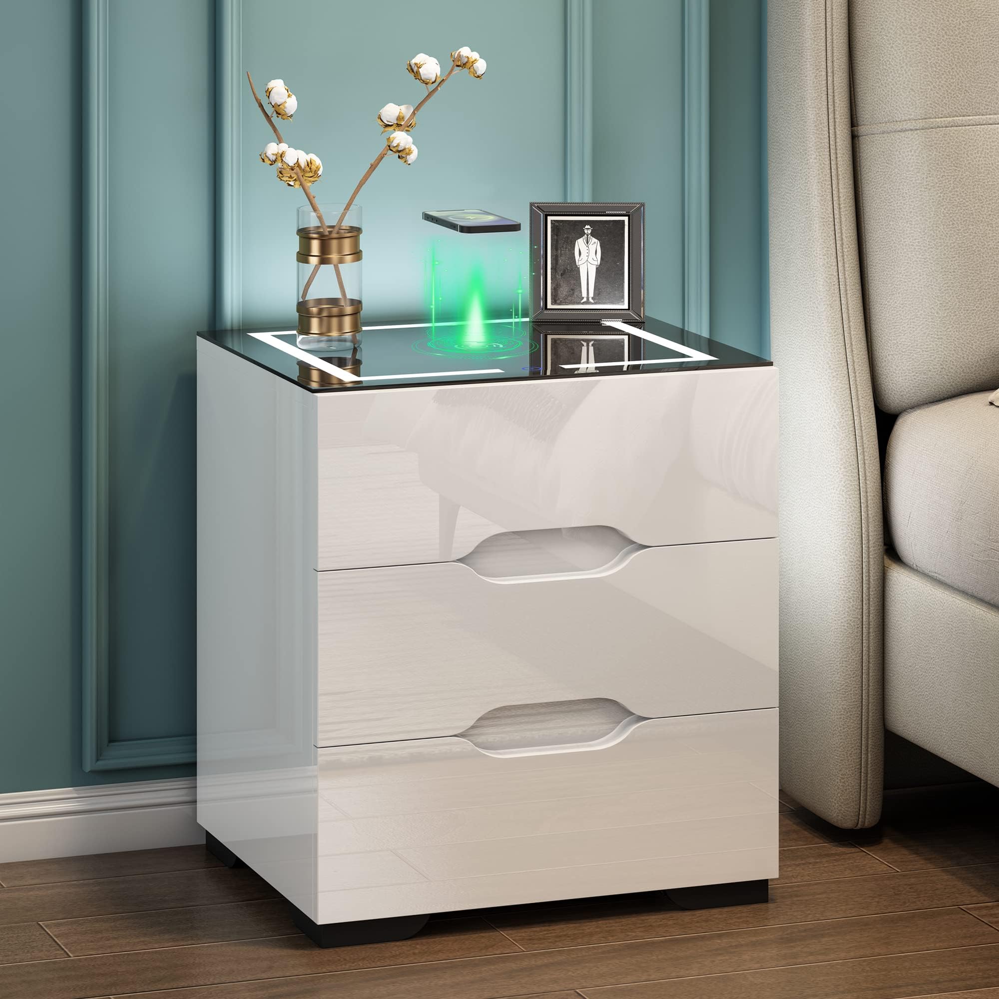 Amazon.com: kepptory White Smart Nightstand with Wireless Charging ...