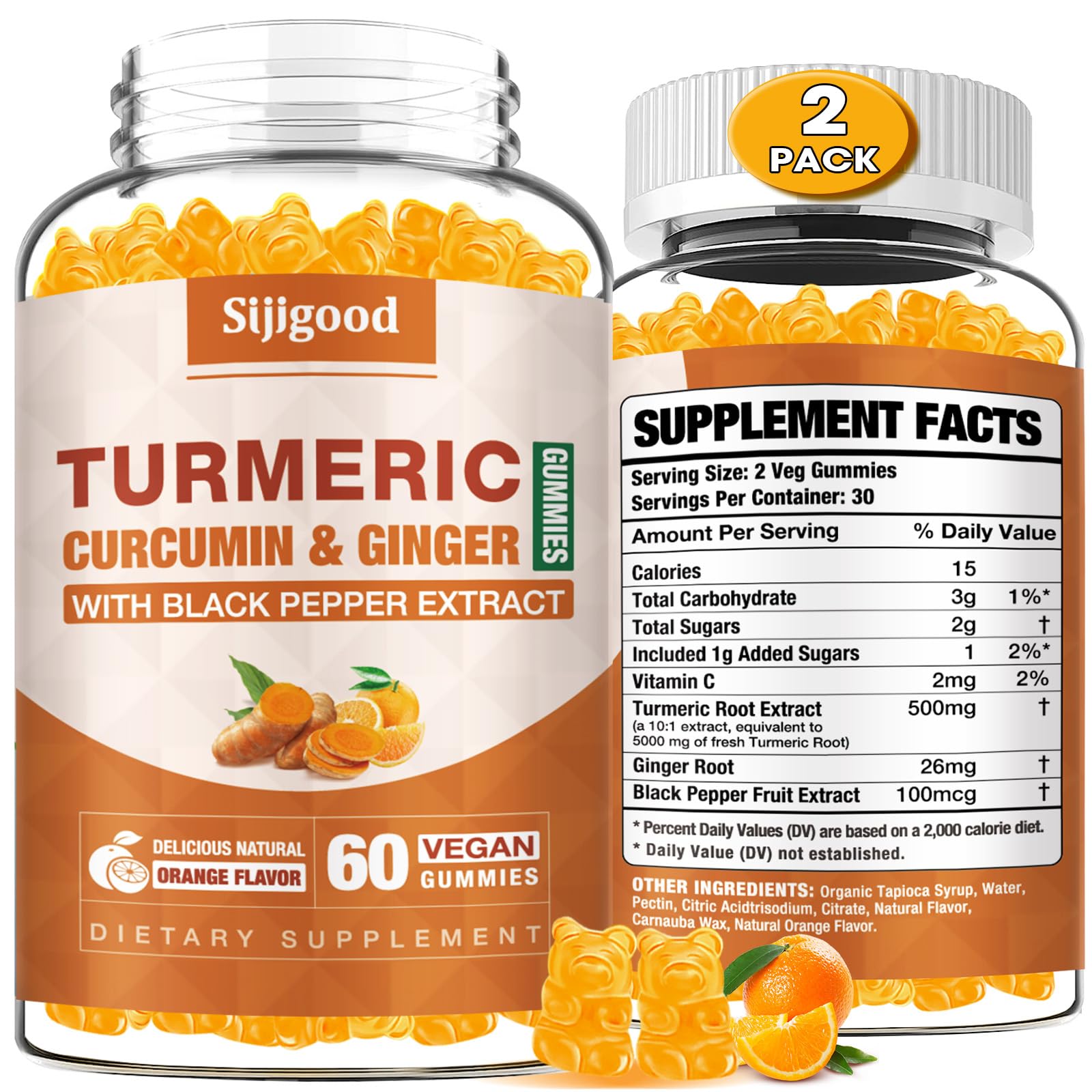 Amazon.com: 2 Pack Turmeric Curcumin Gummies with Ginger & Black Pepper ...