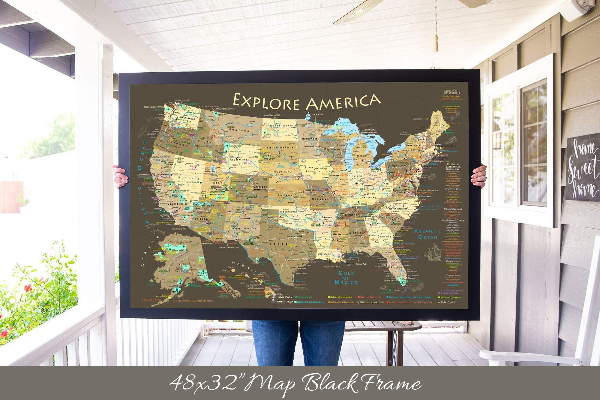Buy Explore America USA Map with National Parks, Landmarks, Highest ...
