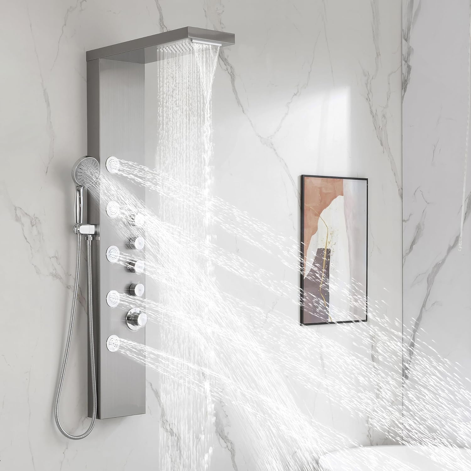 DELAVIN Shower Panel Stainless Steel Shower Tower Panel, Multi Function ...