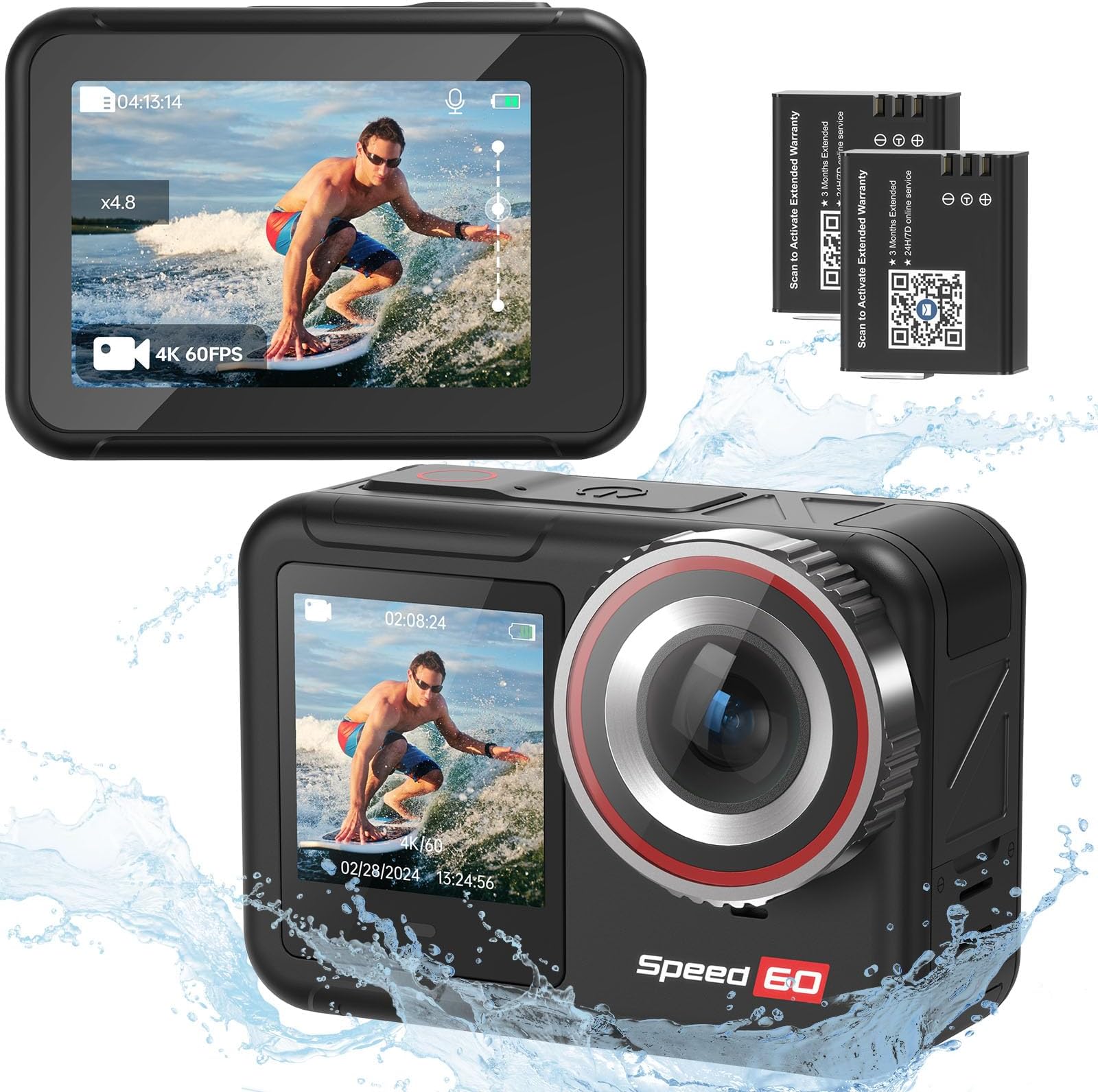 Surfola Action Cam 4K 60FPS, SF630 Unterwasserkamera 40M blankem Metall ...
