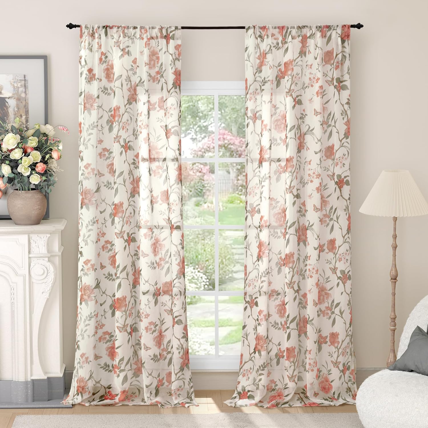 Amazon.com: Lajode Floral Sheer Curtains for Living Room Window ...