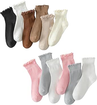 Amazon.com: Hstyle 12 Pairs Ruffle Socks Women, Ruffle Turn-Cuff Casual ...