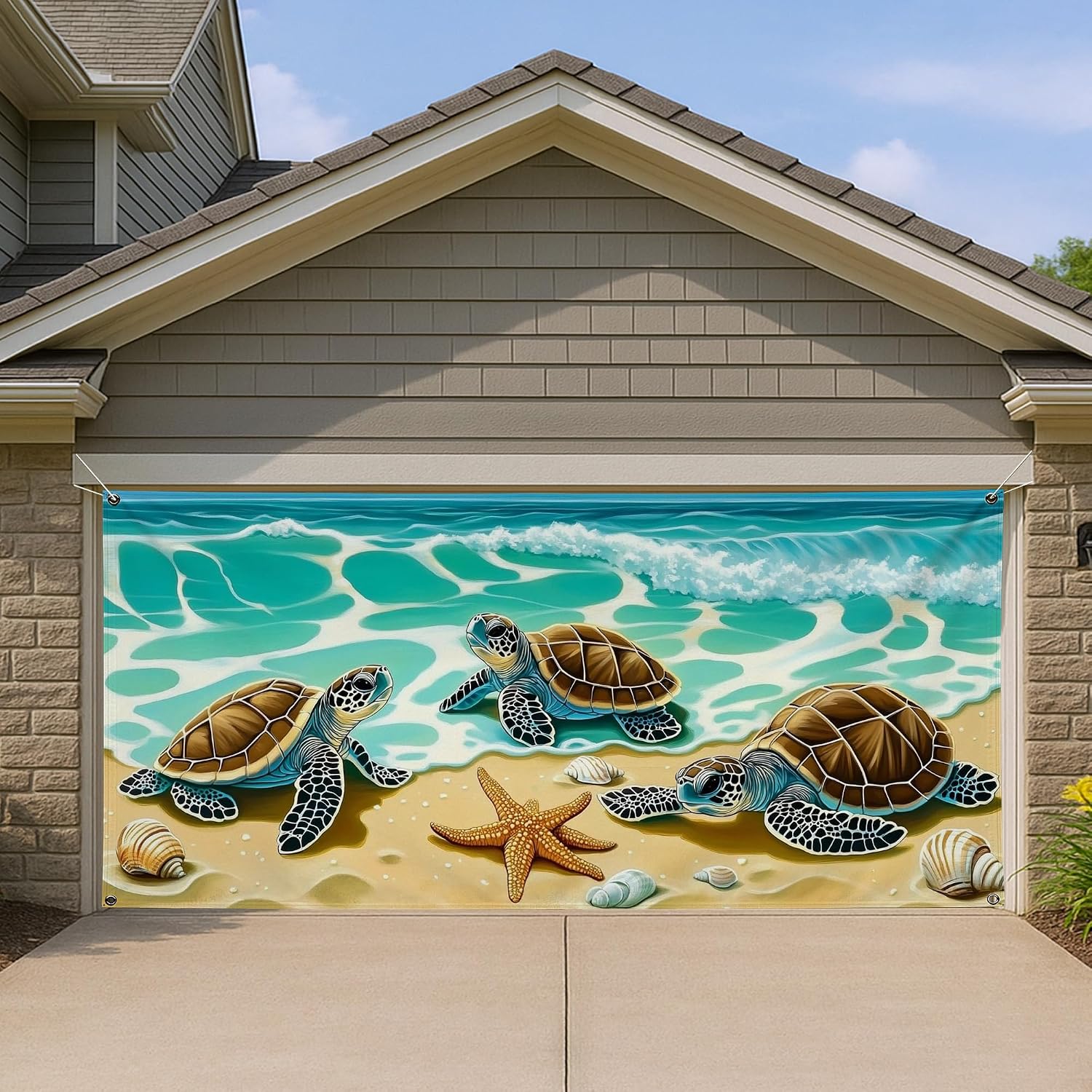 Amazon.com: Turtle Beach Garage Door Cover, Ocean Life Sea Turtles ...