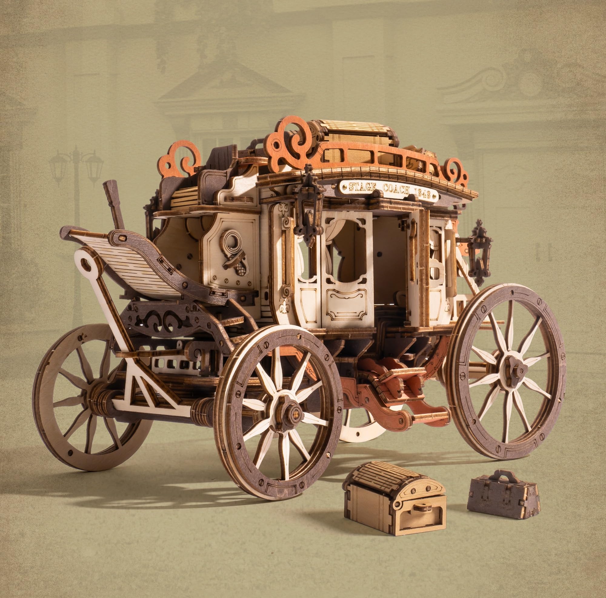 ROWOOD 3D Puzzle Stagecoach Music Box, Wooden Model Kits for Adult to ...