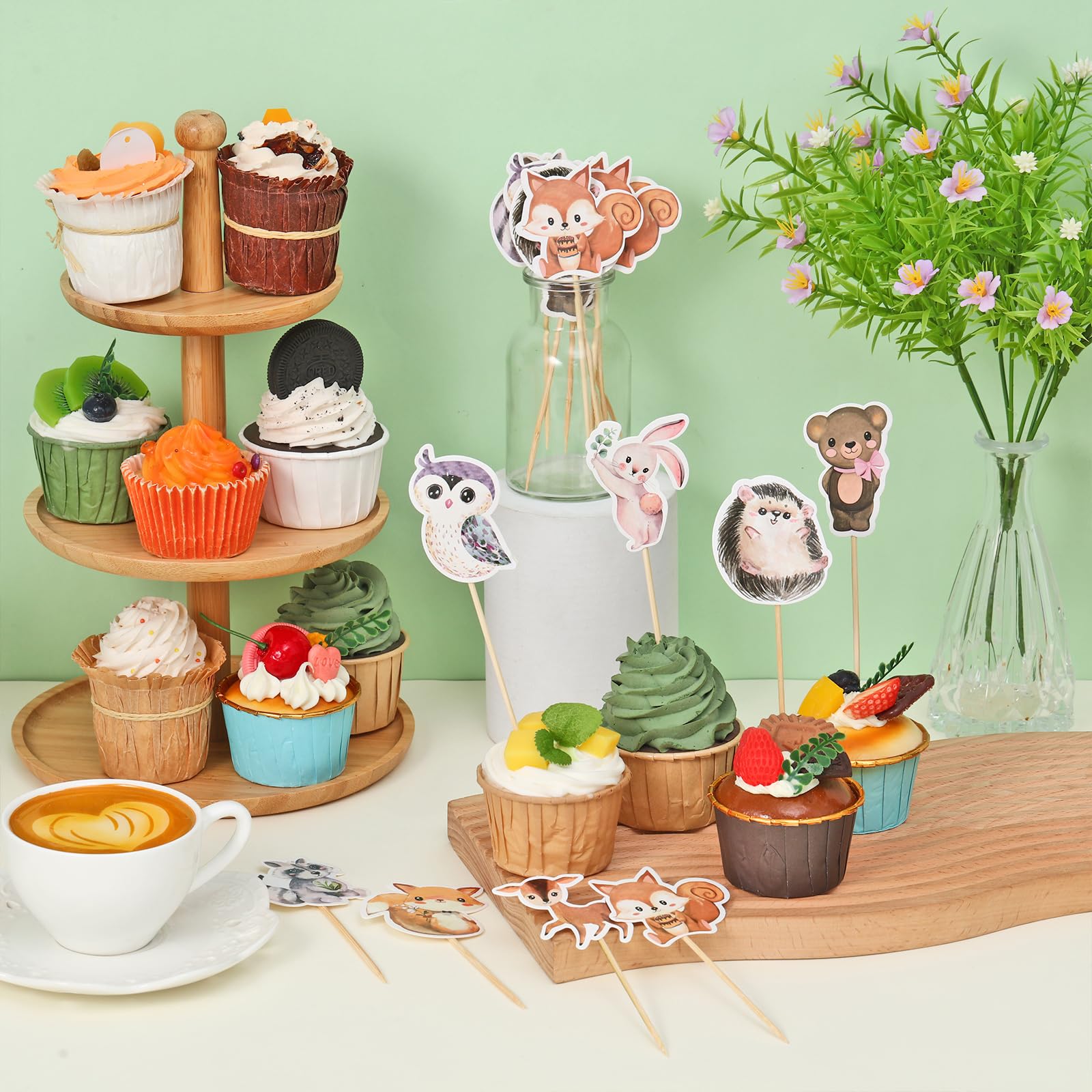 Snapklik.com : 49 Pcs Woodland Cupcake Topper Neutral Forest Animal ...