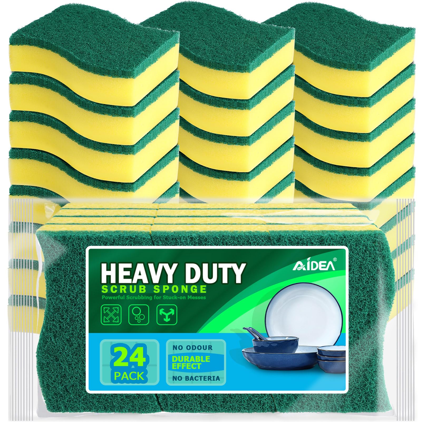 AIDEA Heavy Duty Scrub Sponge-24Count, Cleaning Scrub Sponge, Stink ...