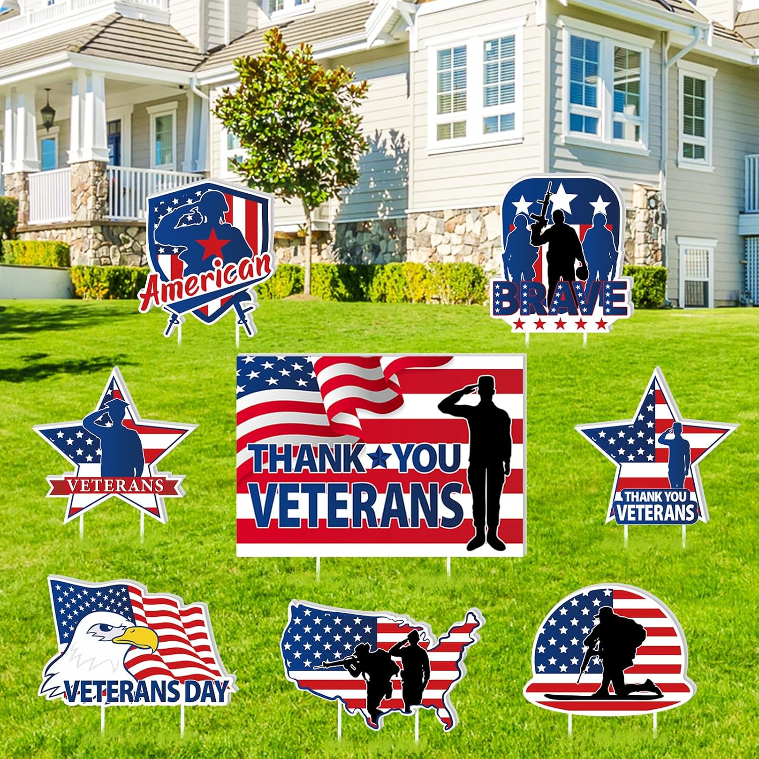 Amazon.com : Whaline 8Pcs Happy Veteran's Day Yard Sign with 16Pcs ...