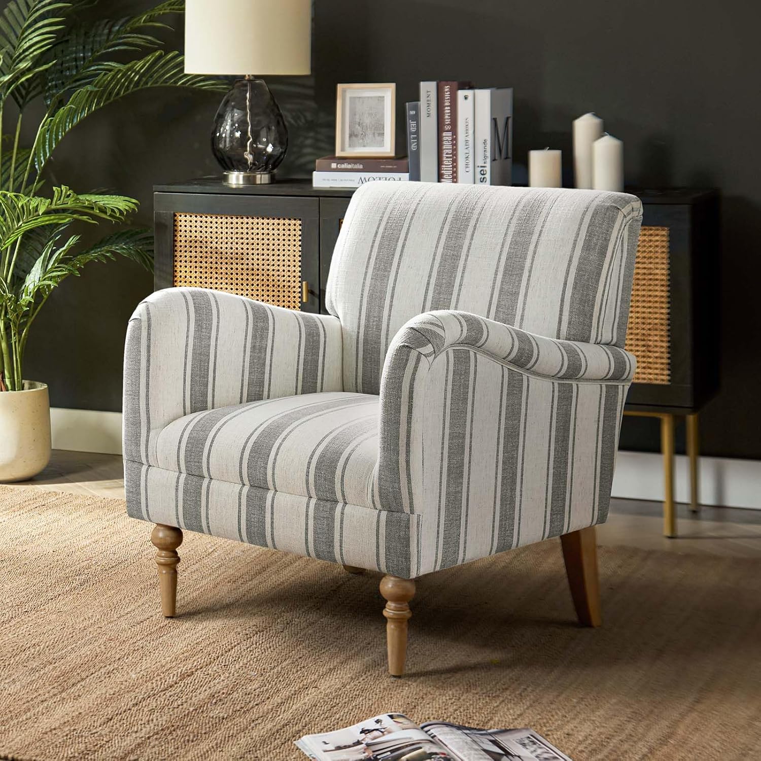 Amazon.com: HULALA HOME Modern Accent Chair with Stripe Pattern ...