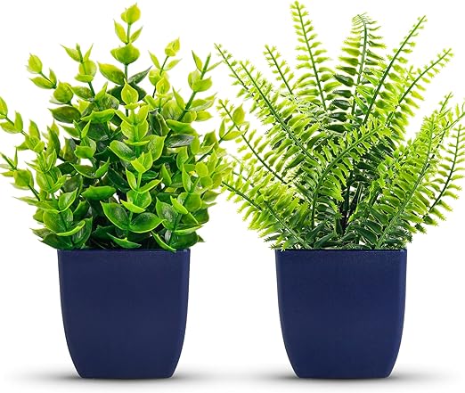 Amazon.com: Der Rose 2 Pack Fake Plants Small Artificial Plants in Blue ...