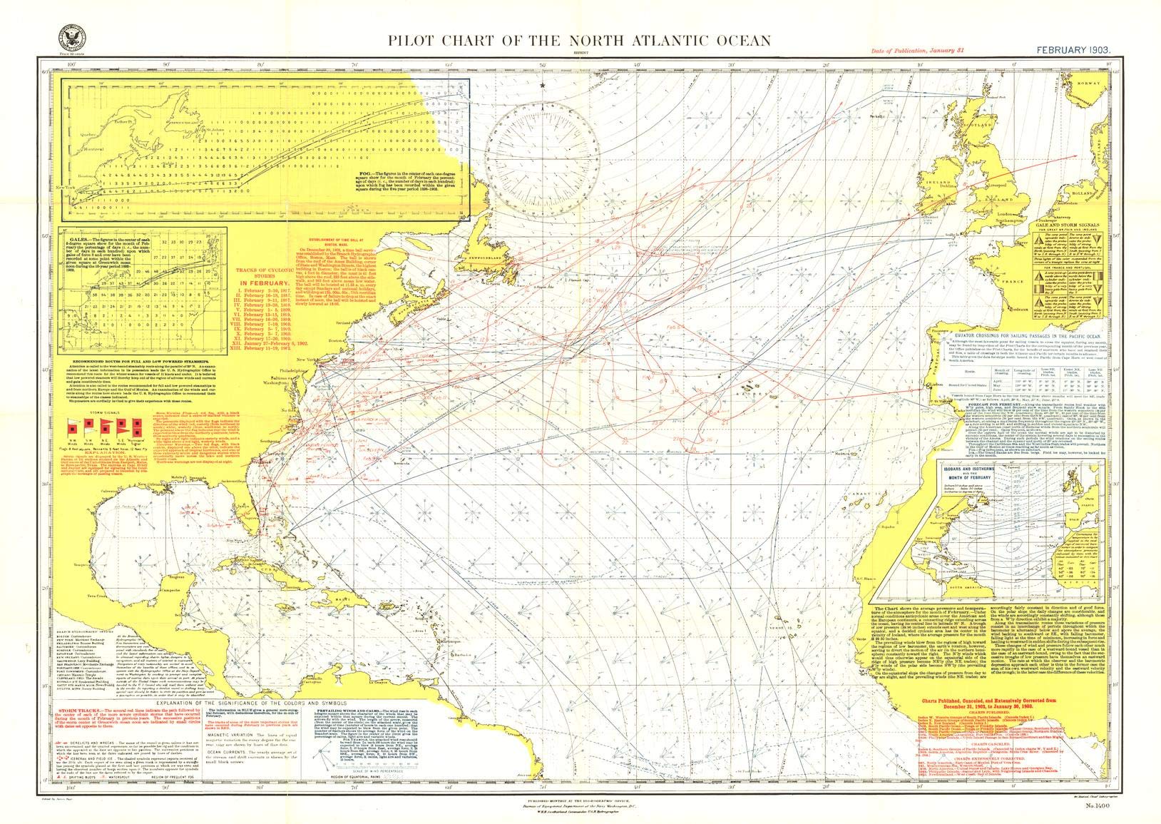 National Geographic Pilot Chart Of The North Atlantic Ocean 1903 ...