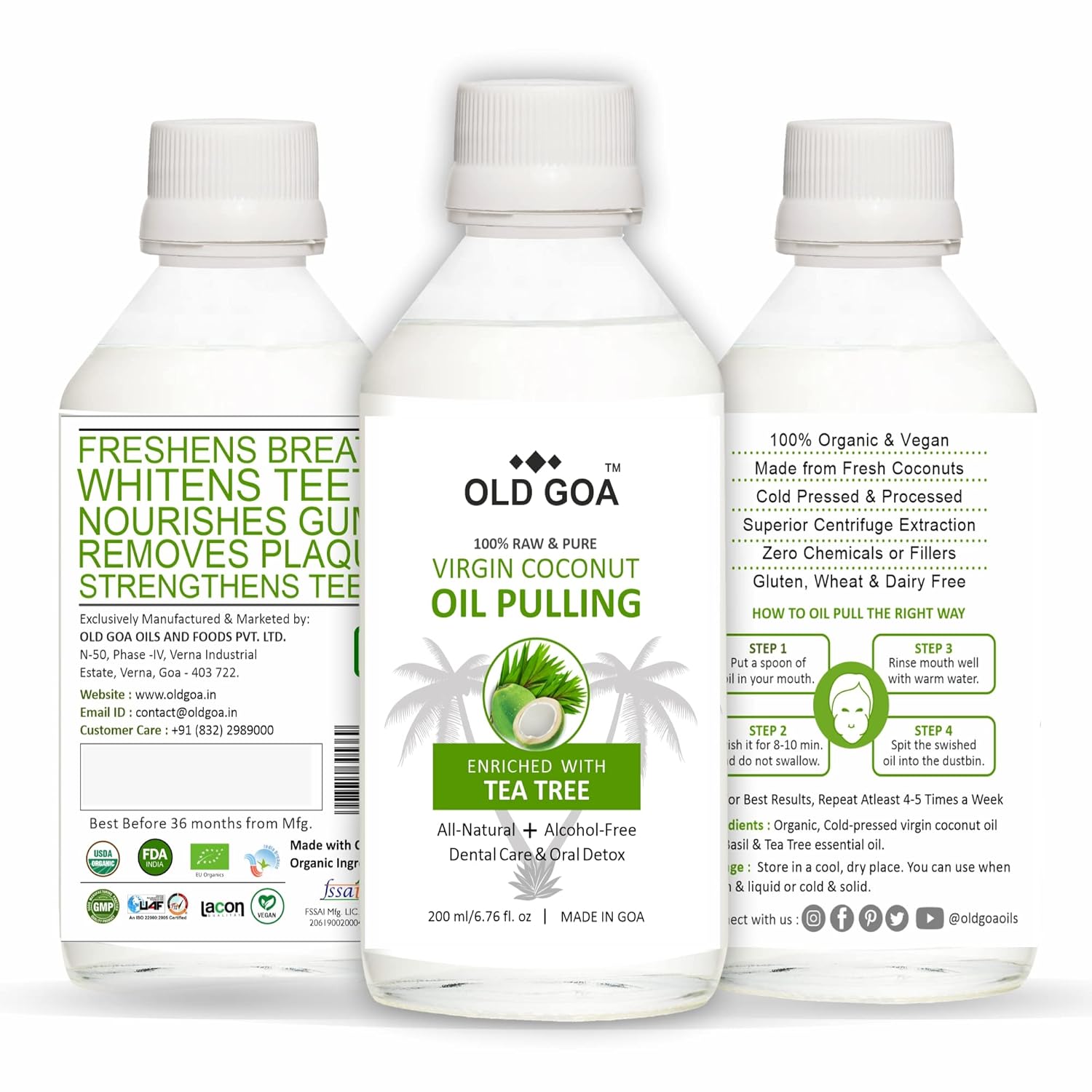 Buy OLDGOA Oil Pulling Tea Tree 200 ML | for Mouth, Teeth & Immunity ...