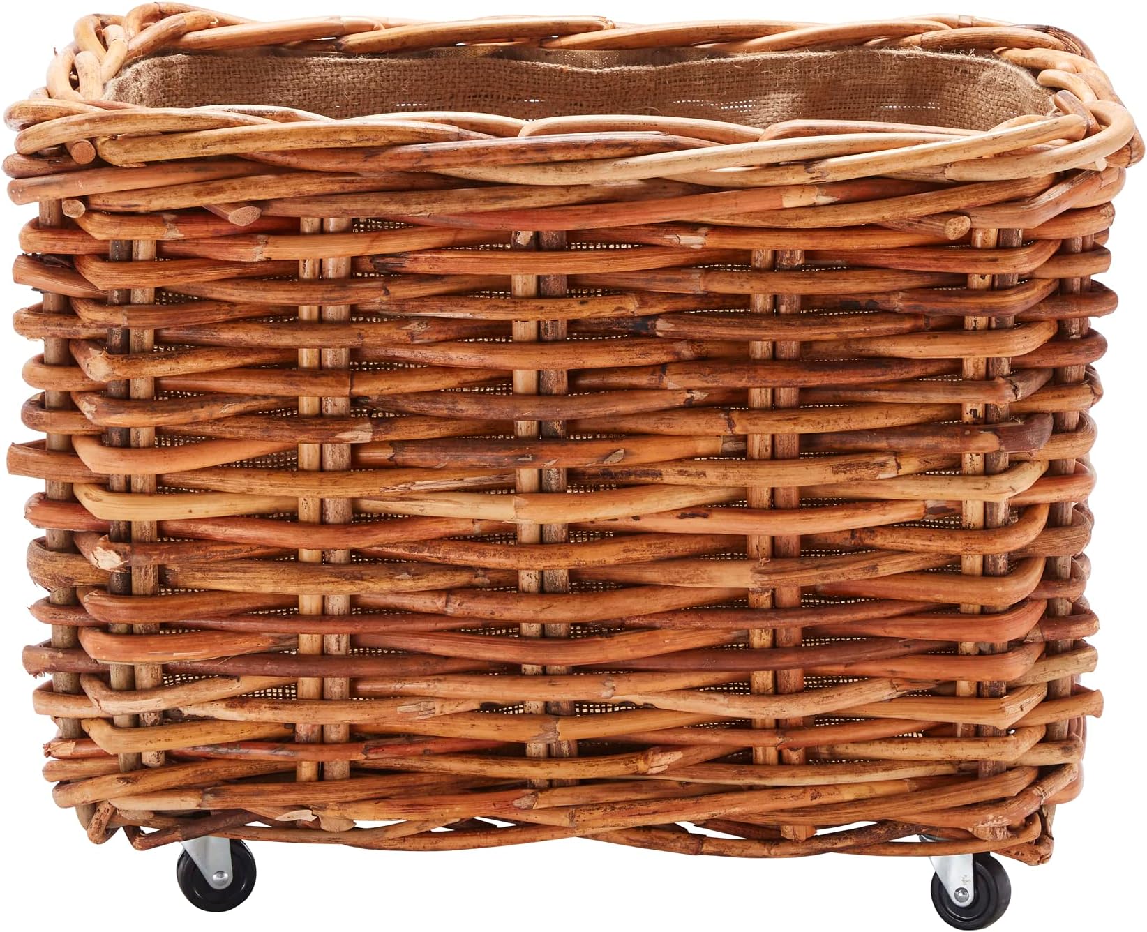 Wovenhill | Bamboo Large Rectangle Log Basket with Wheels | Wicker ...
