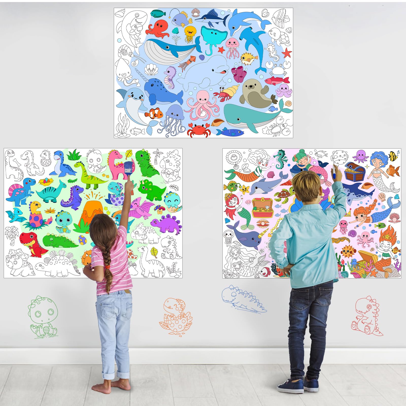 3pack Giant Coloring Poster Large Coloring Poster For Kids Dinosaur ...