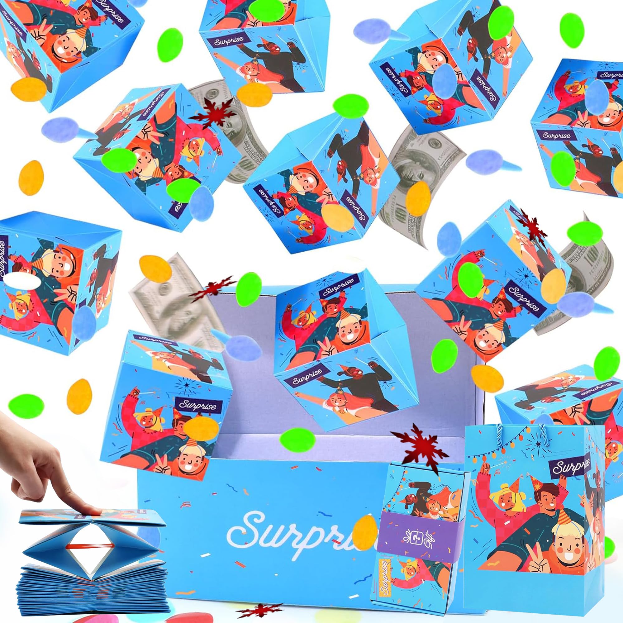 Snapklik.com : Blue Birthday Box Gift Box, Folding Bouncing Red ...