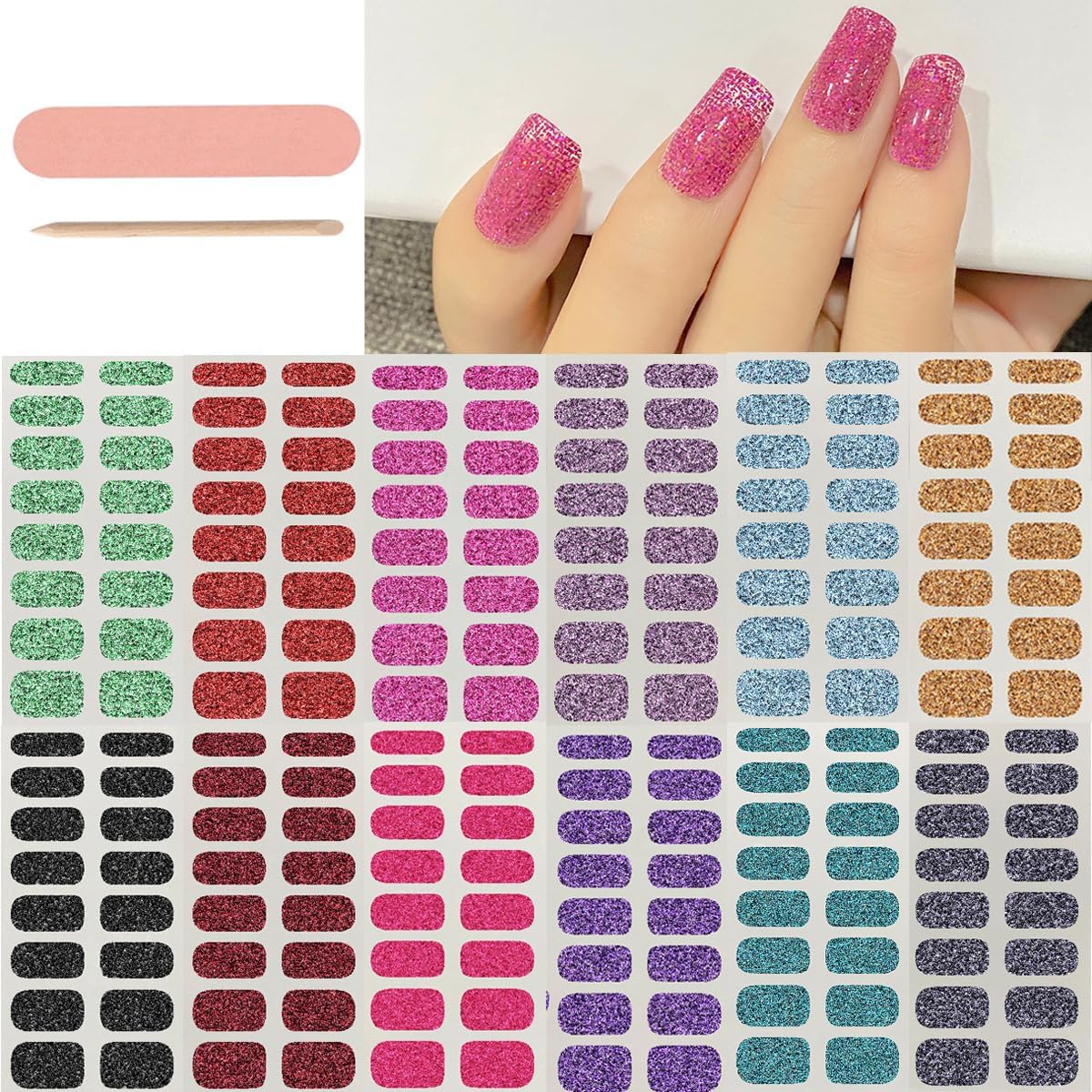 Amazon.com: 12 Sheets Glitter Nail Wraps Nail Polish Stickers Self ...
