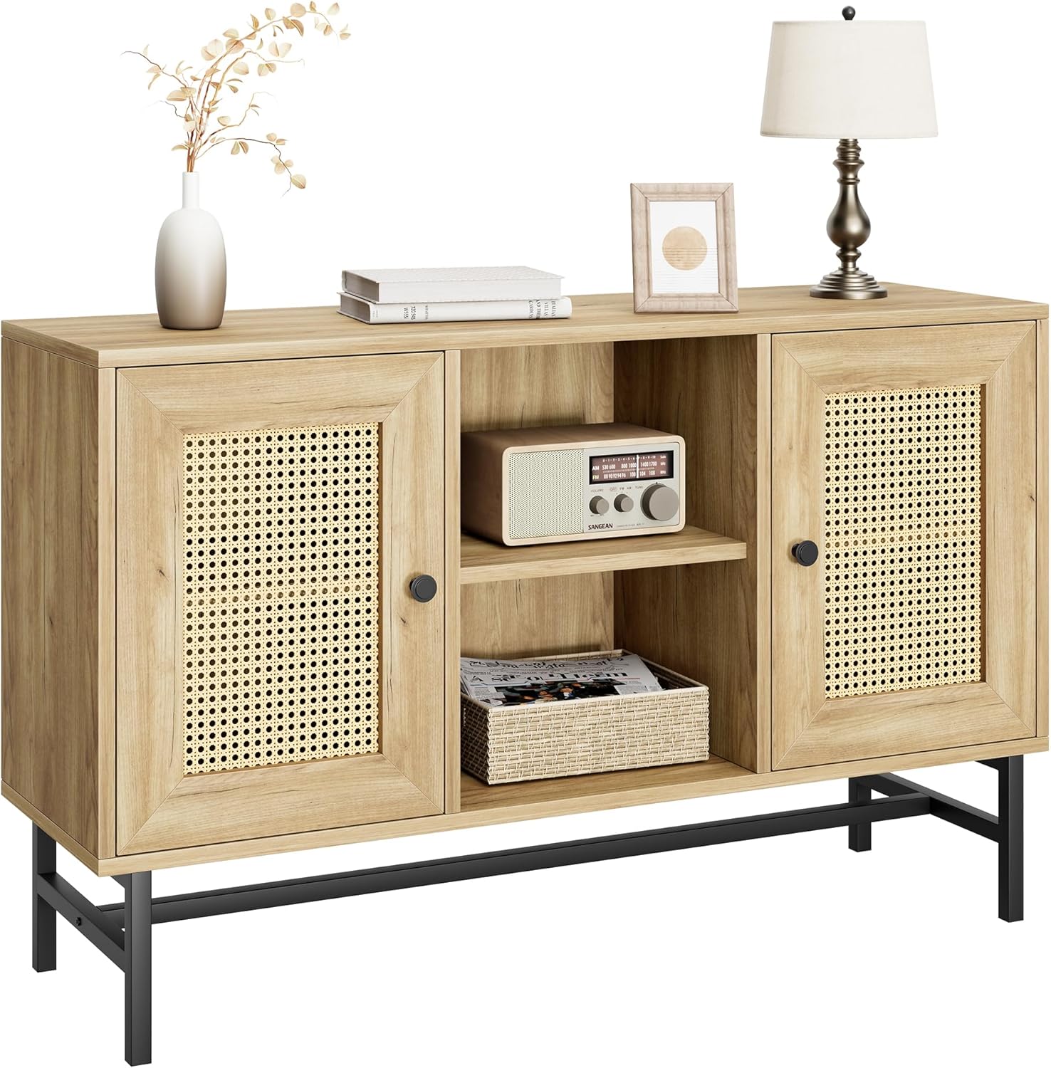 Amazon.com - IDEALHOUSE Sideboard Buffet Cabinet with Storage, Rattan ...