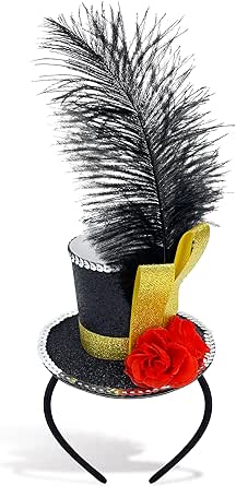 Black Mini Top Hat Headband with Feathers, Ringmaster Costume ...