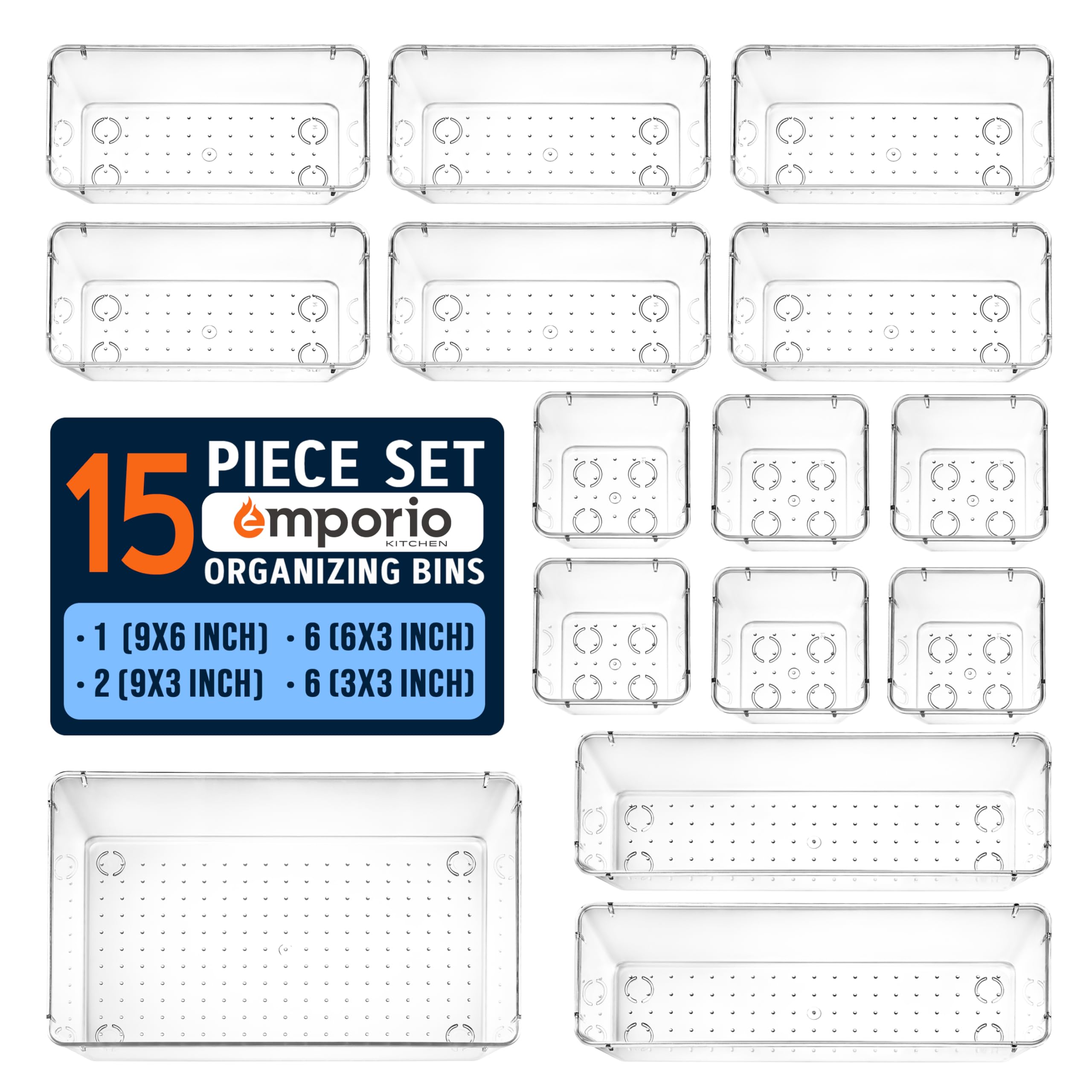 Amazon.com: Emporio Kitchen Drawer Organizer Set - Includes 1-piece 9x6 ...