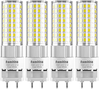 Familite LED G12 Bulb 16W Cool White 6000K Bi-Pin Corn Bulb, Pack of 4 ...