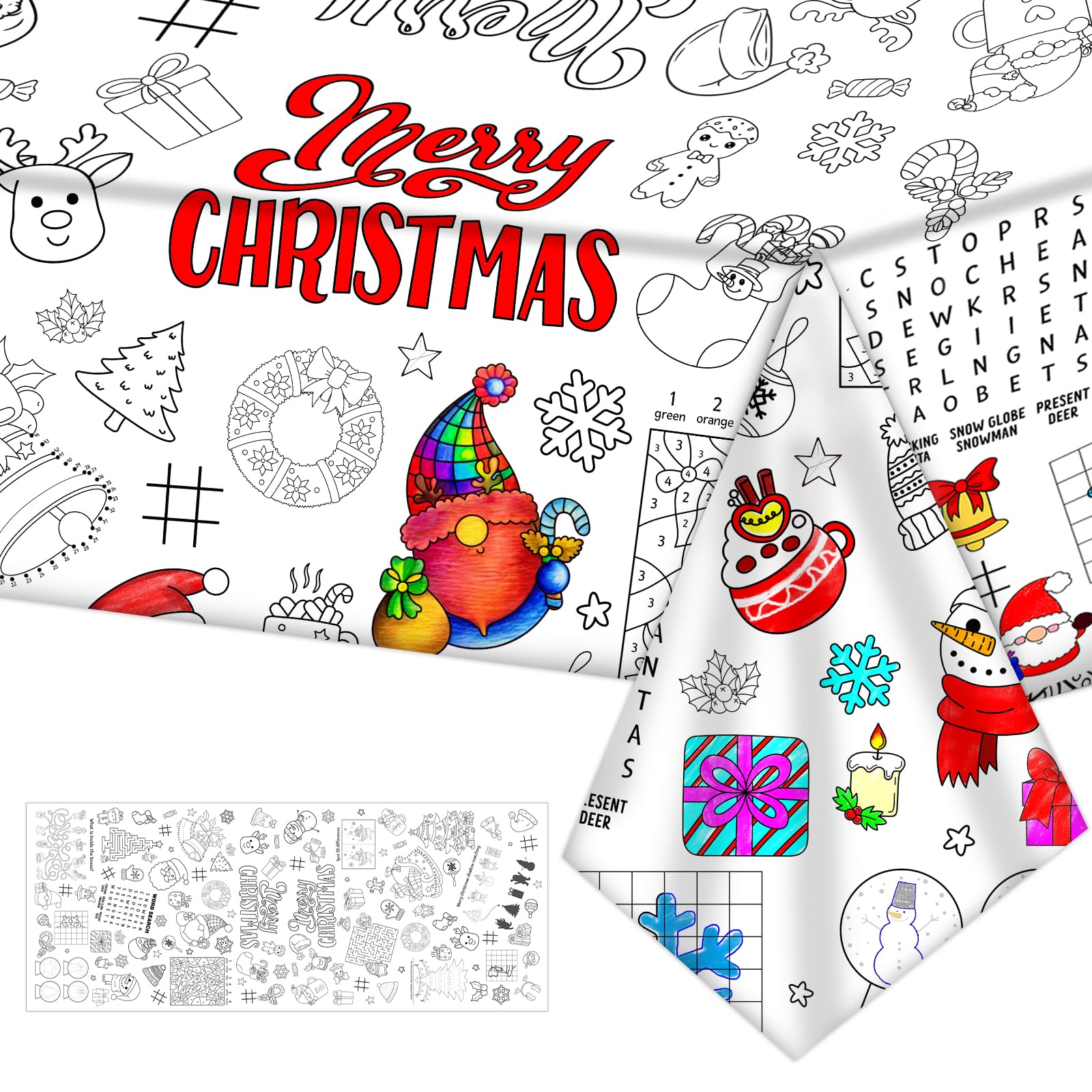 Amazon.com: SICOHOME Christmas Coloring Tablecloth 106 x 51 in ...