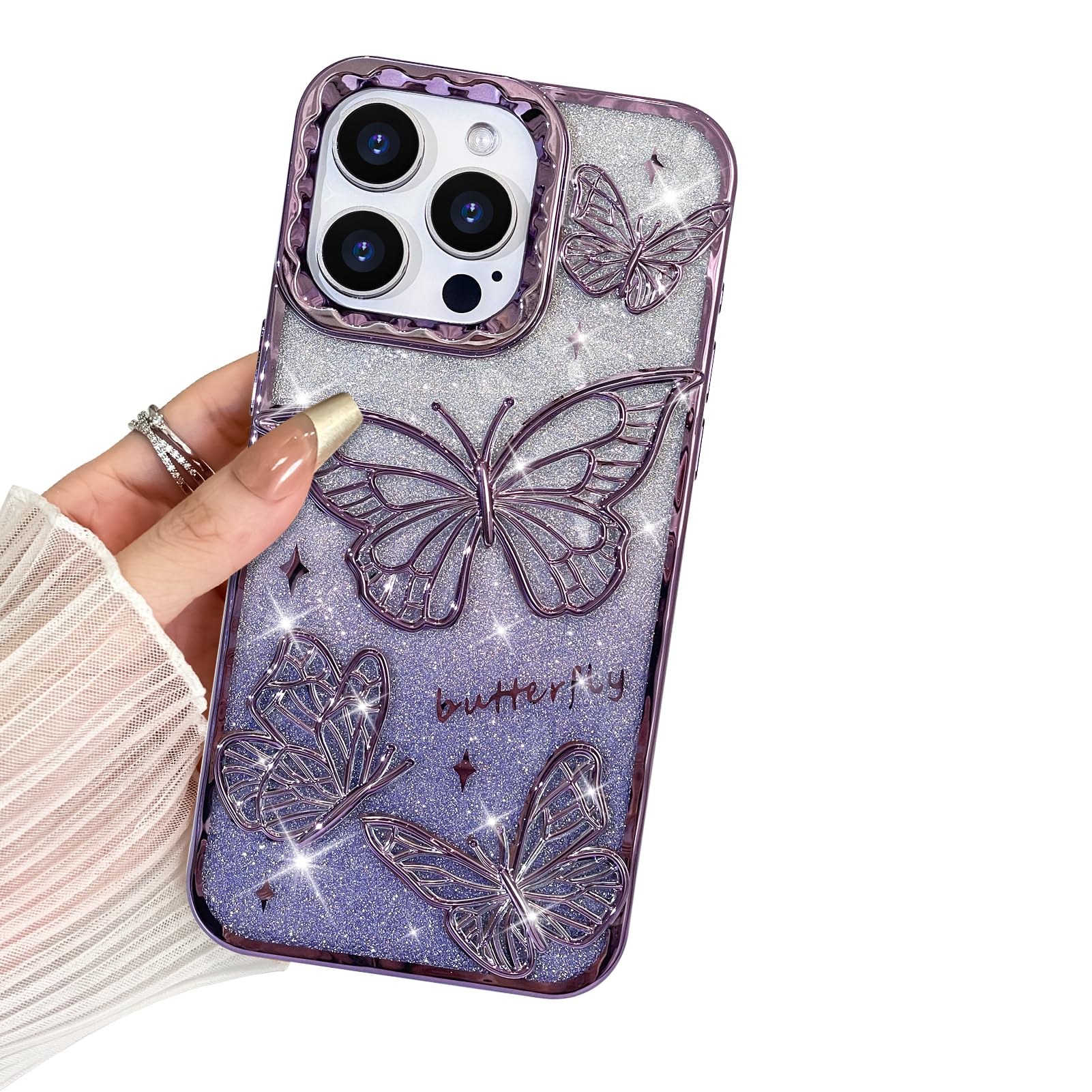 Amazon.com: BITOBE Designed for iPhone 12/12 Pro, Cute 3D Butterfly Case Slim Plating Glitter ...