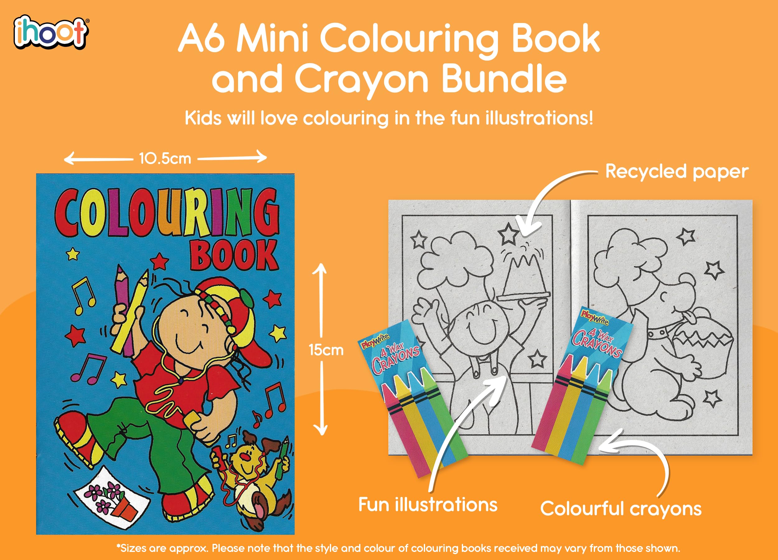 ihoot Pack of 10 A6 Kids Colouring Books and 10 Packs of Crayons | Mini ...