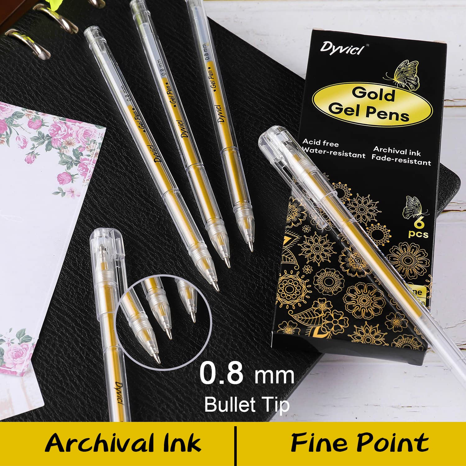 Snapklik.com : Gold Gel Pens, 0.8 Mm Fine Pens Gel Ink Metallic Gold ...