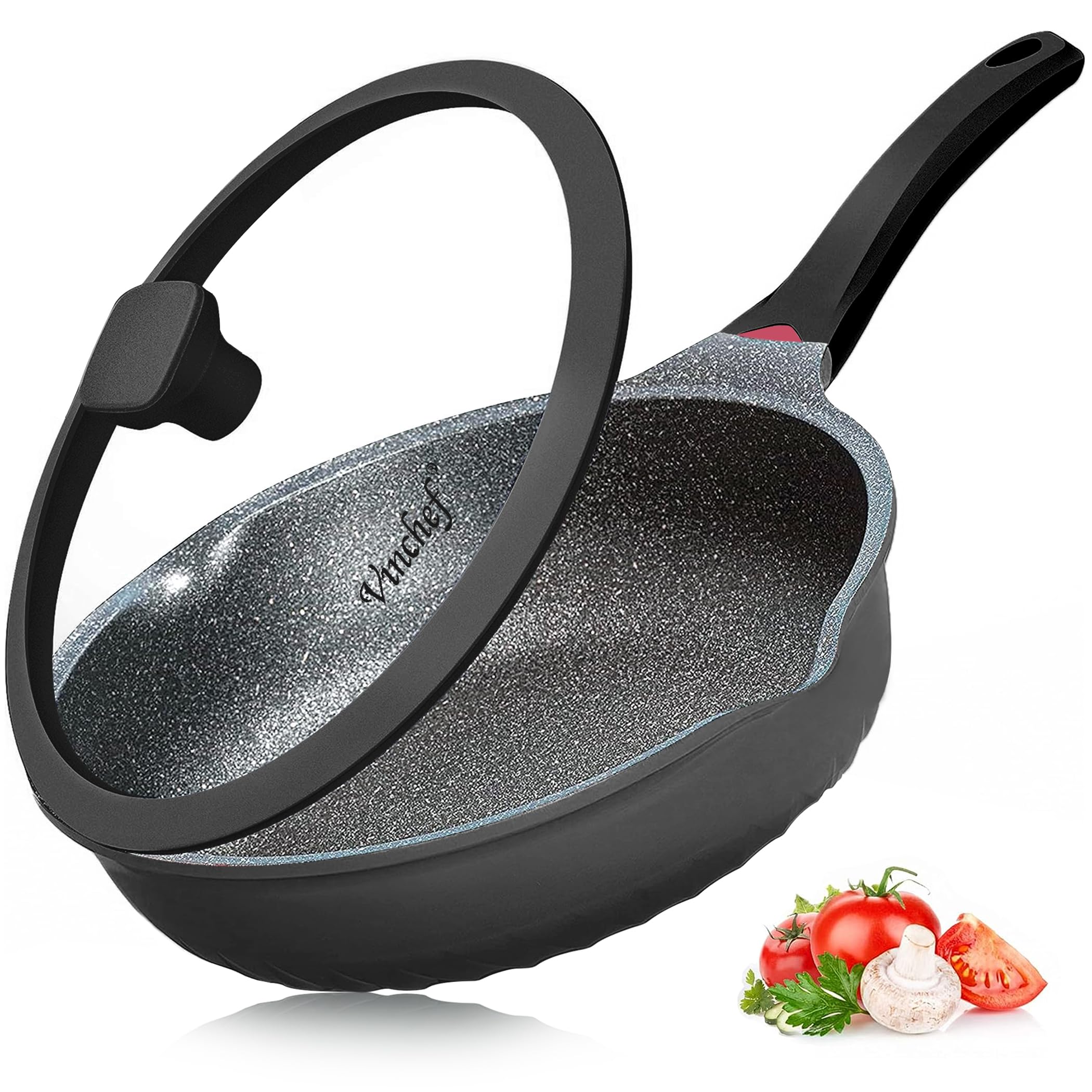 Amazon.com: Vinchef Nonstick Skillet with Lid, 12.5In Aluminum Deep ...