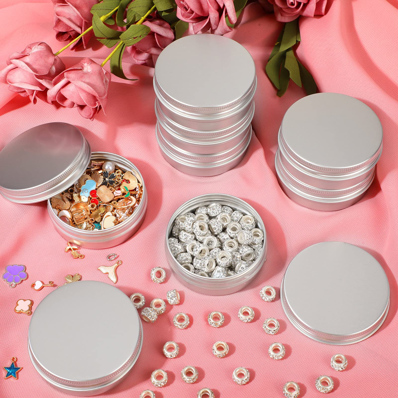 64 Pieces Screw Top Round Tin Cans Aluminum Tin Jar with Screw Lid, Lip ...