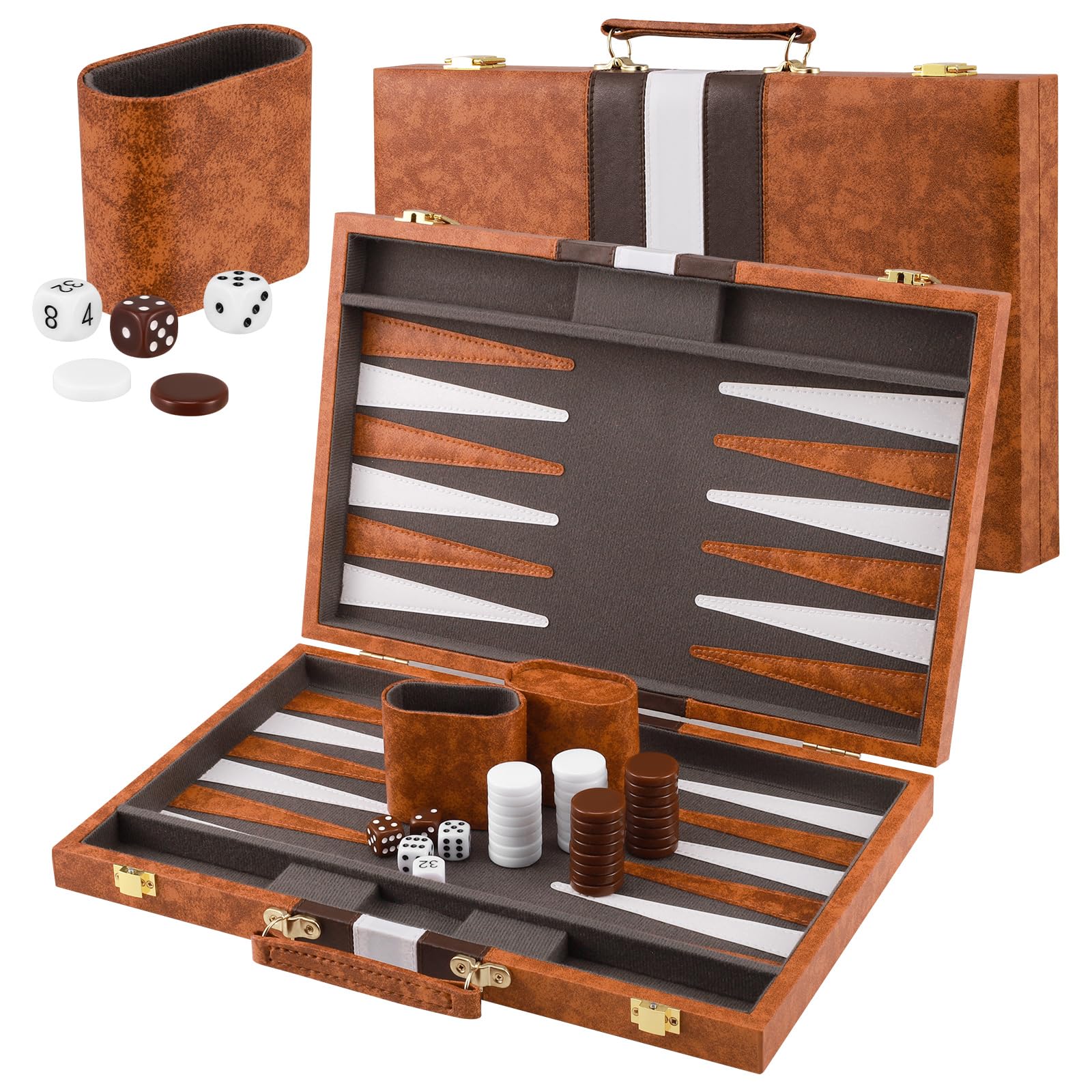 Backgammon Set, 2 players Portable Premium Leather Case, Folding ...
