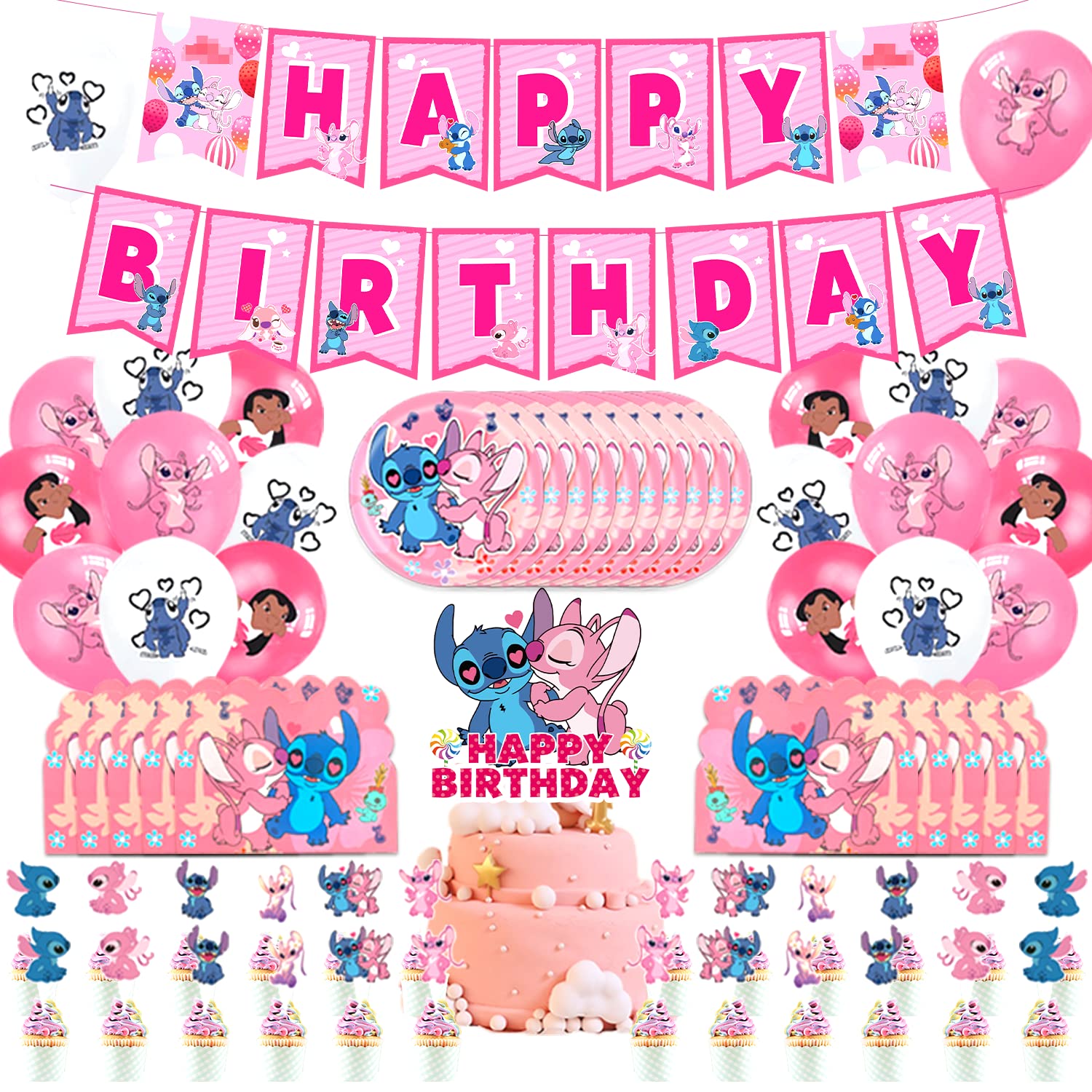 Buy Pink Stitch Birthday Decorations for Girls, Lilo and Stitch Party ...