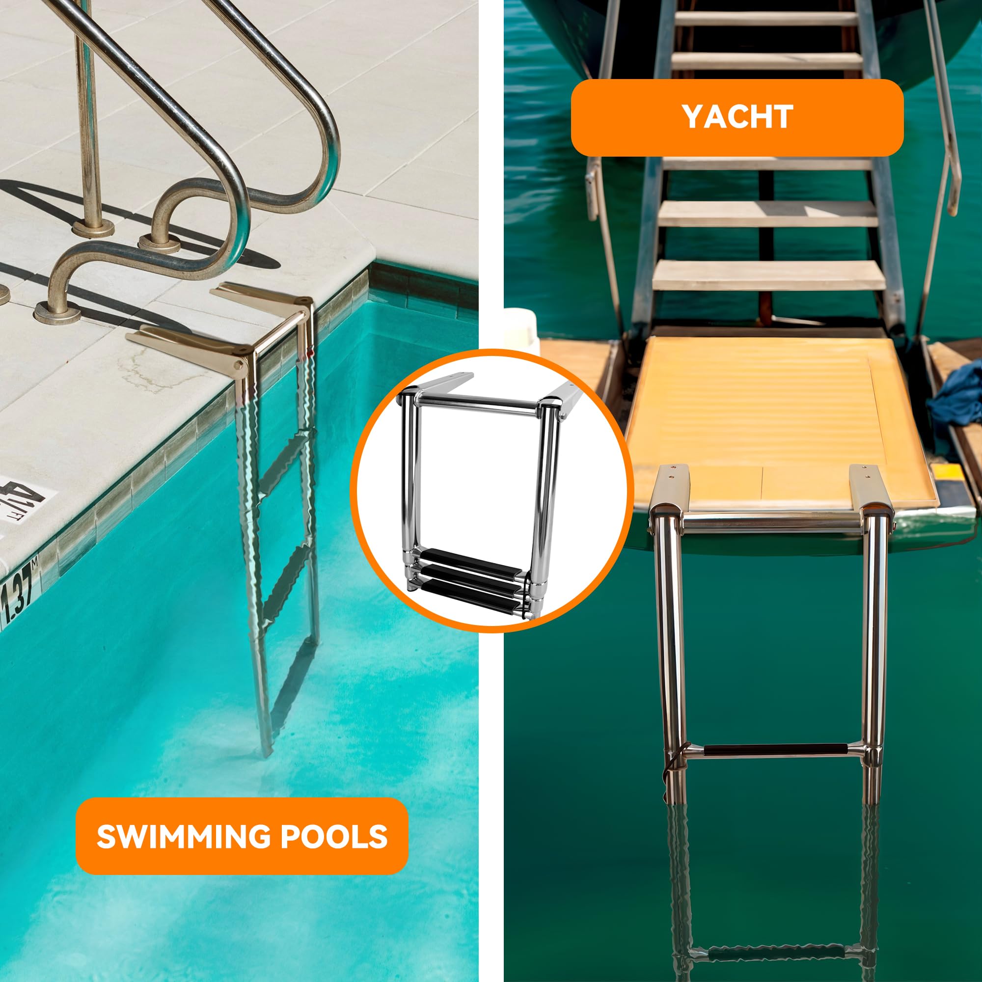 Snapklik.com : Boat Ladder 3 Step,Stainless Steel Telescoping Heavy ...