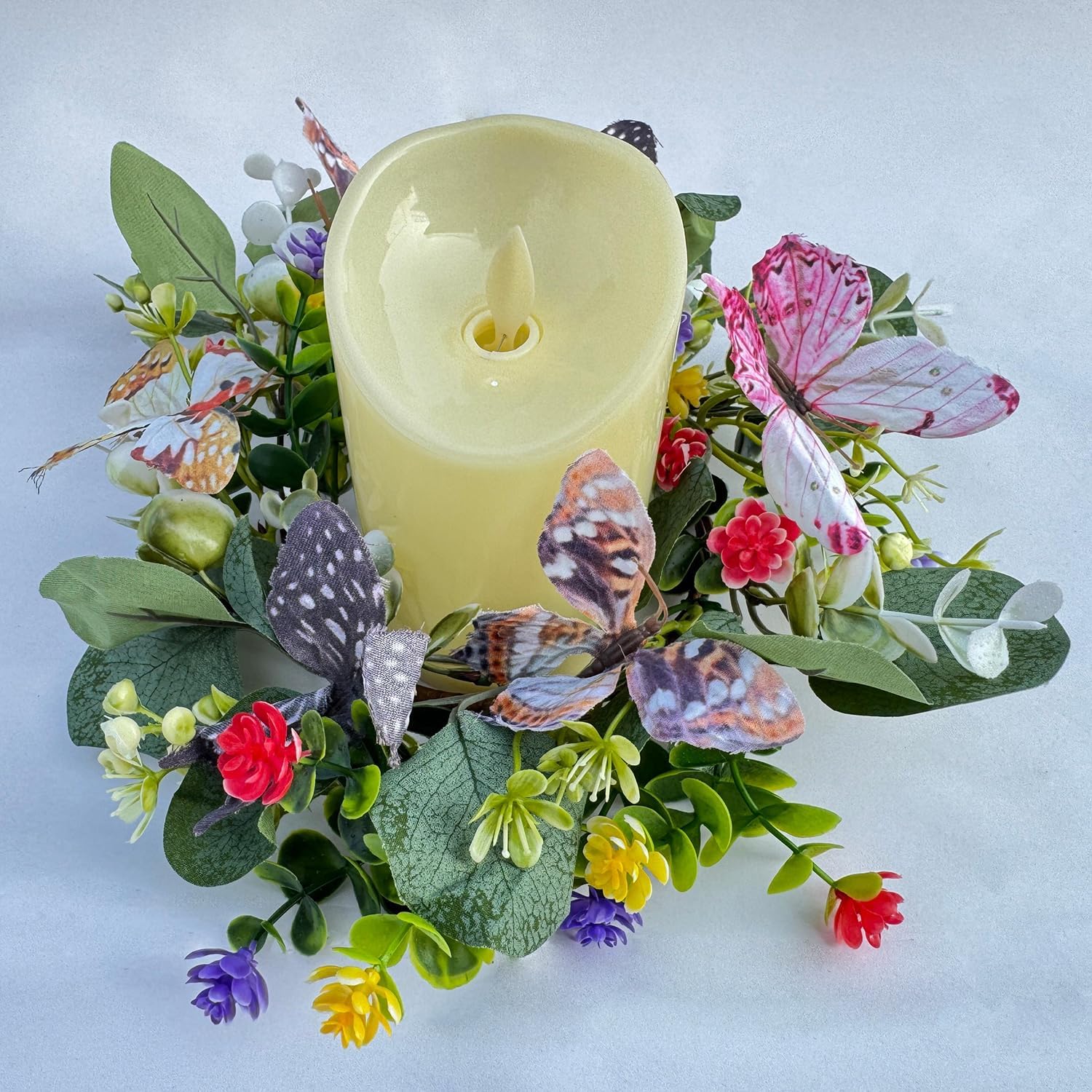 Amazon.com: 12" Spring Flowers and Green Leaves Pillar Candle Ring, 3.5 ...