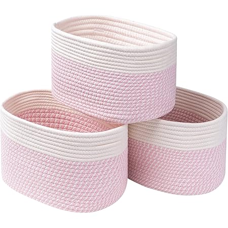 Amazon.com: OrganiHaus 3-Pack Rope Rainbow Storage Baskets for Shelves ...