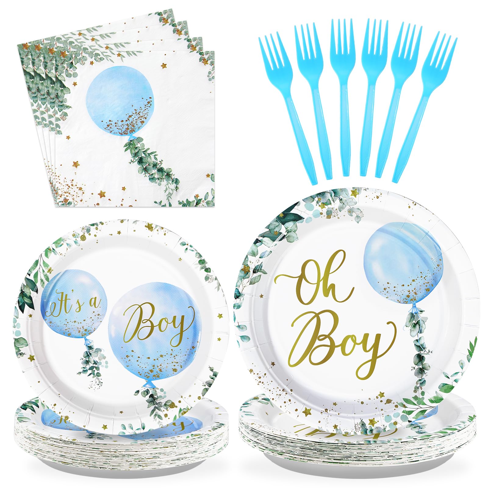Amazon.com: 96 PCS Oh Boy Watercolor Blue Balloon Party Supplies Oh Boy ...