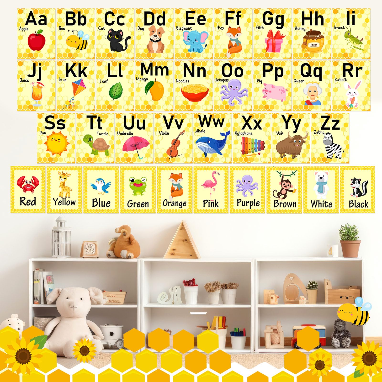 Snapklik.com : 57 Pcs Bee Bulletin Board Set Bee Alphabet Colors Shapes ...