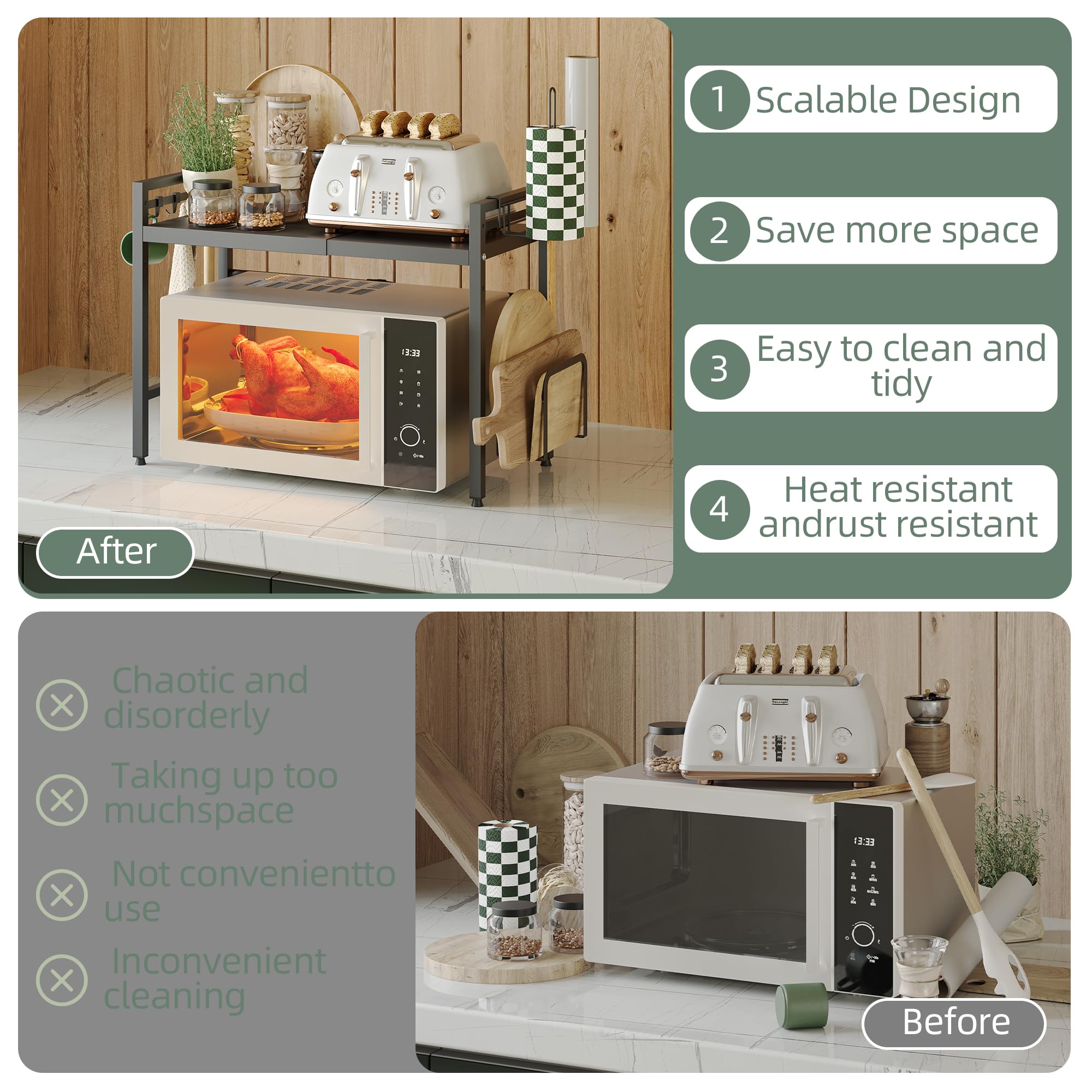 Snapklik.com : NETEL Expandable Microwave Stand,2 Tier Metal Kitchen ...