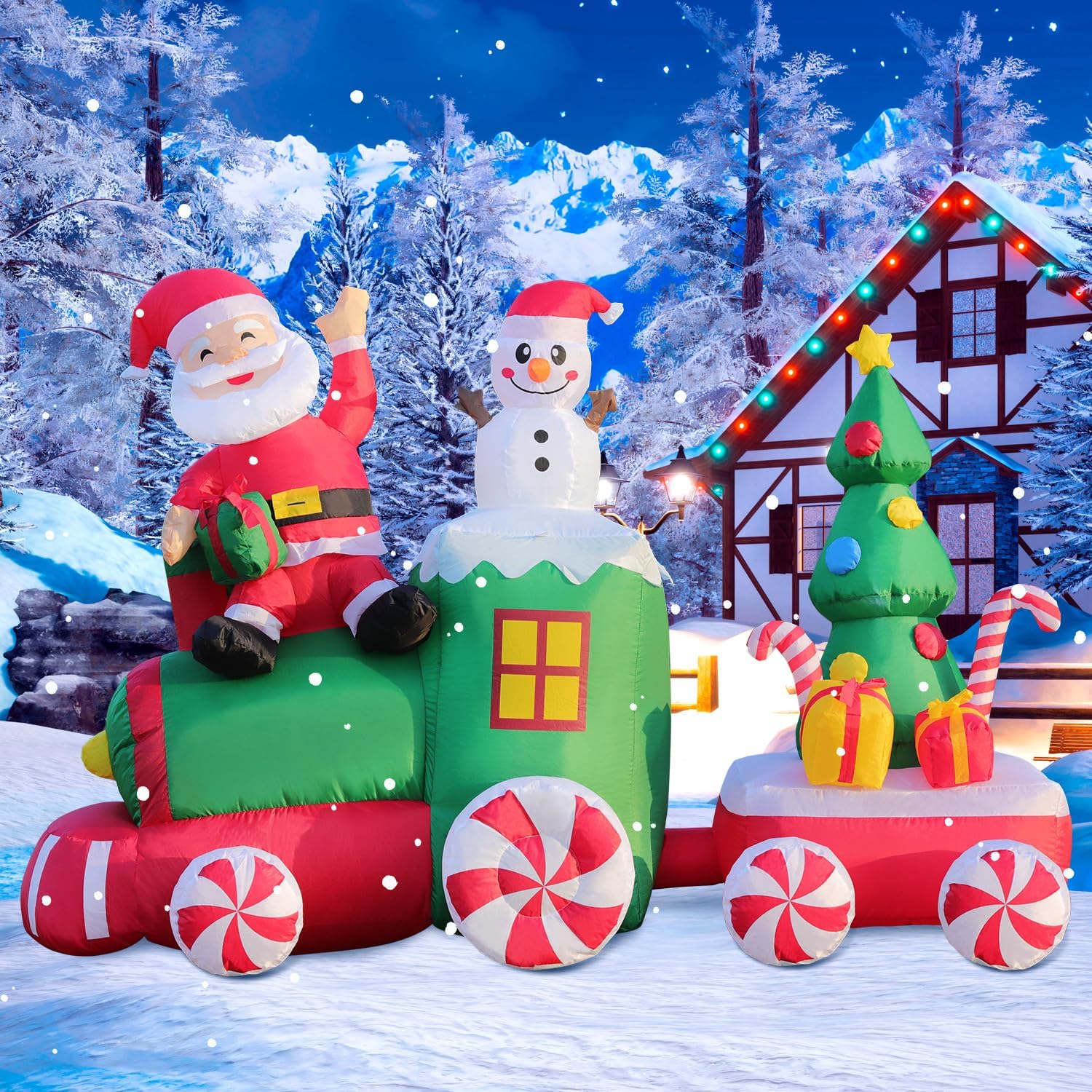 Amazon.com: 6FT Christmas Inflatables Train, Santa Claus and Snowman ...