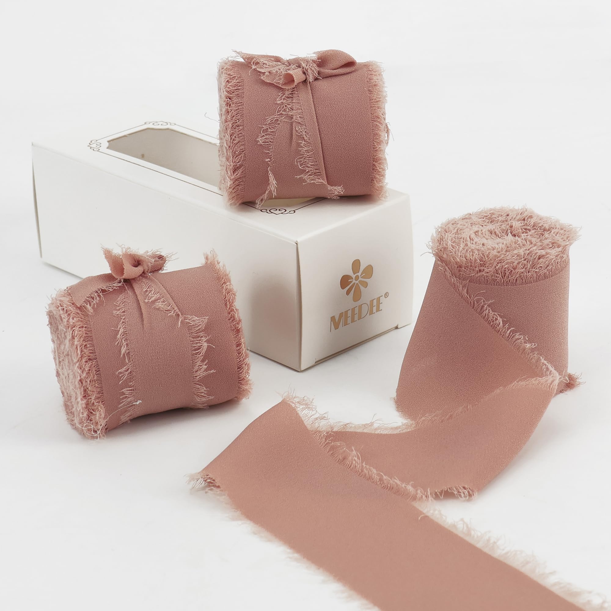 Amazon.com: MEEDEE Chiffon Ribbon 2 Inch Frayed Ribbon Rosy Mauve ...