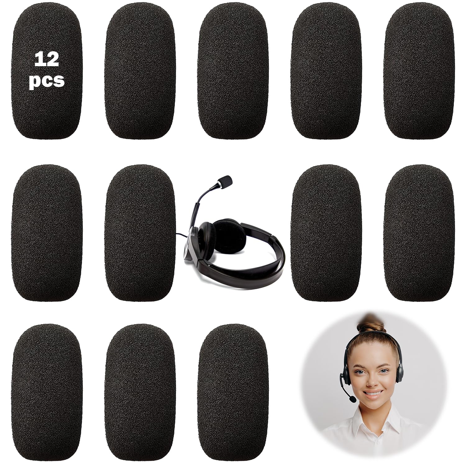 12 Pcs Microphone Covers Foam, Mini Headset Microphone Cover Shield ...