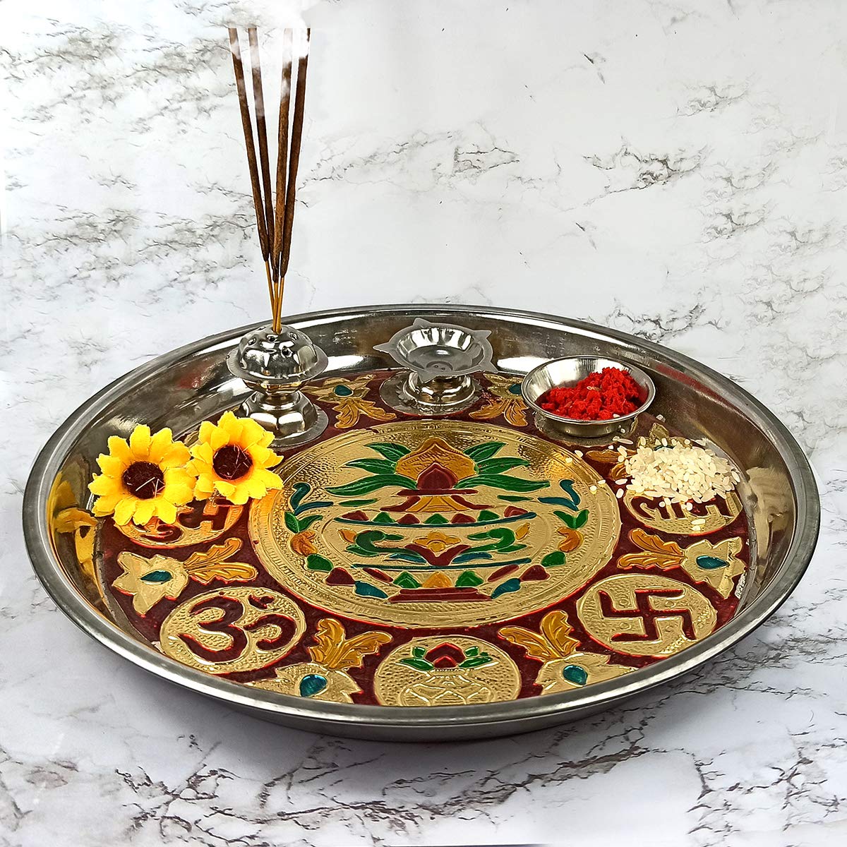 Buy Reiki Crystal Products Steel Pooja Aarti Thali for Home Temple ...