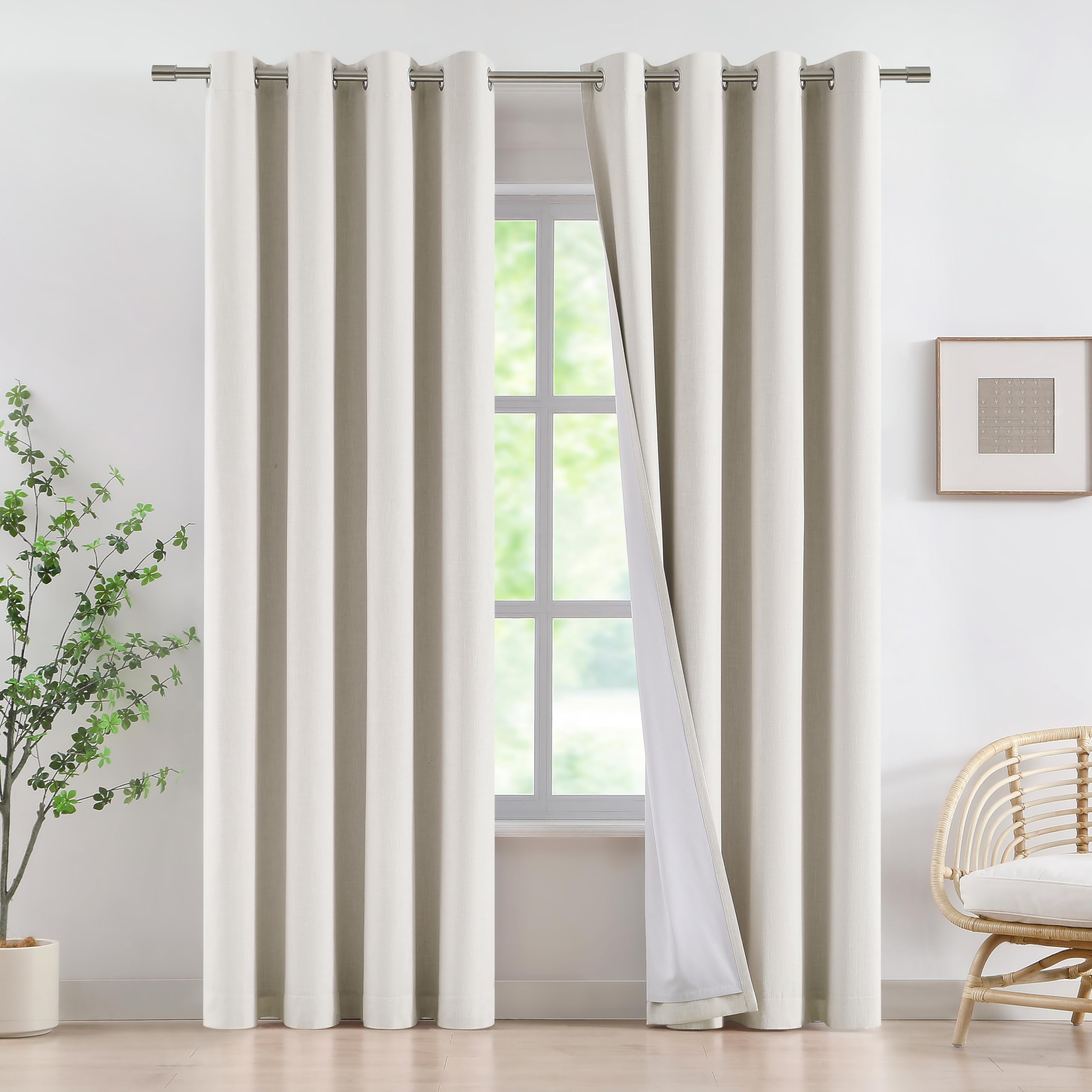 Amazon.com: Vision Home Natural Linen Full Blackout Curtains Grommet ...