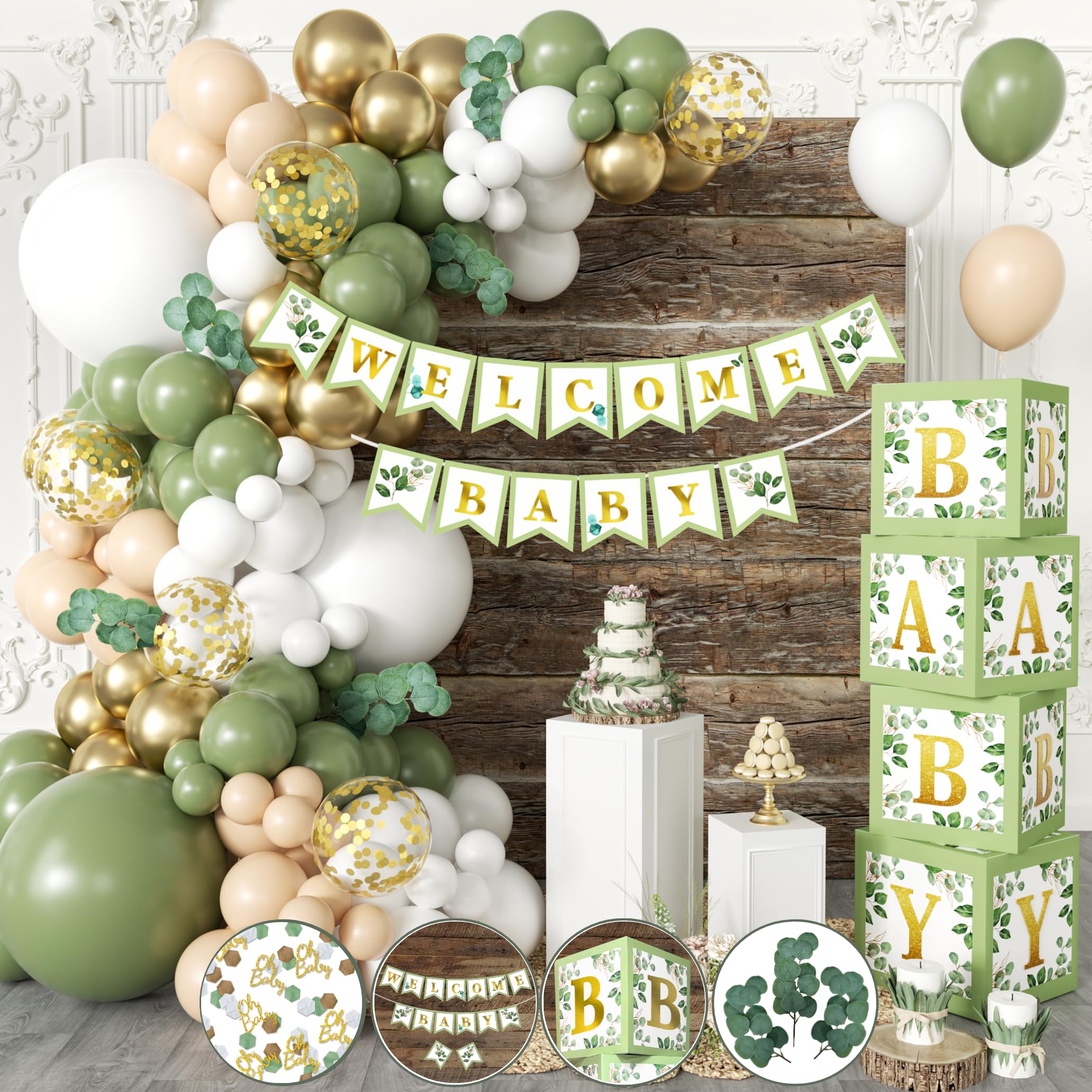 Snapklik.com : 258 PC Sage Green Baby Shower Decorations, Gender ...