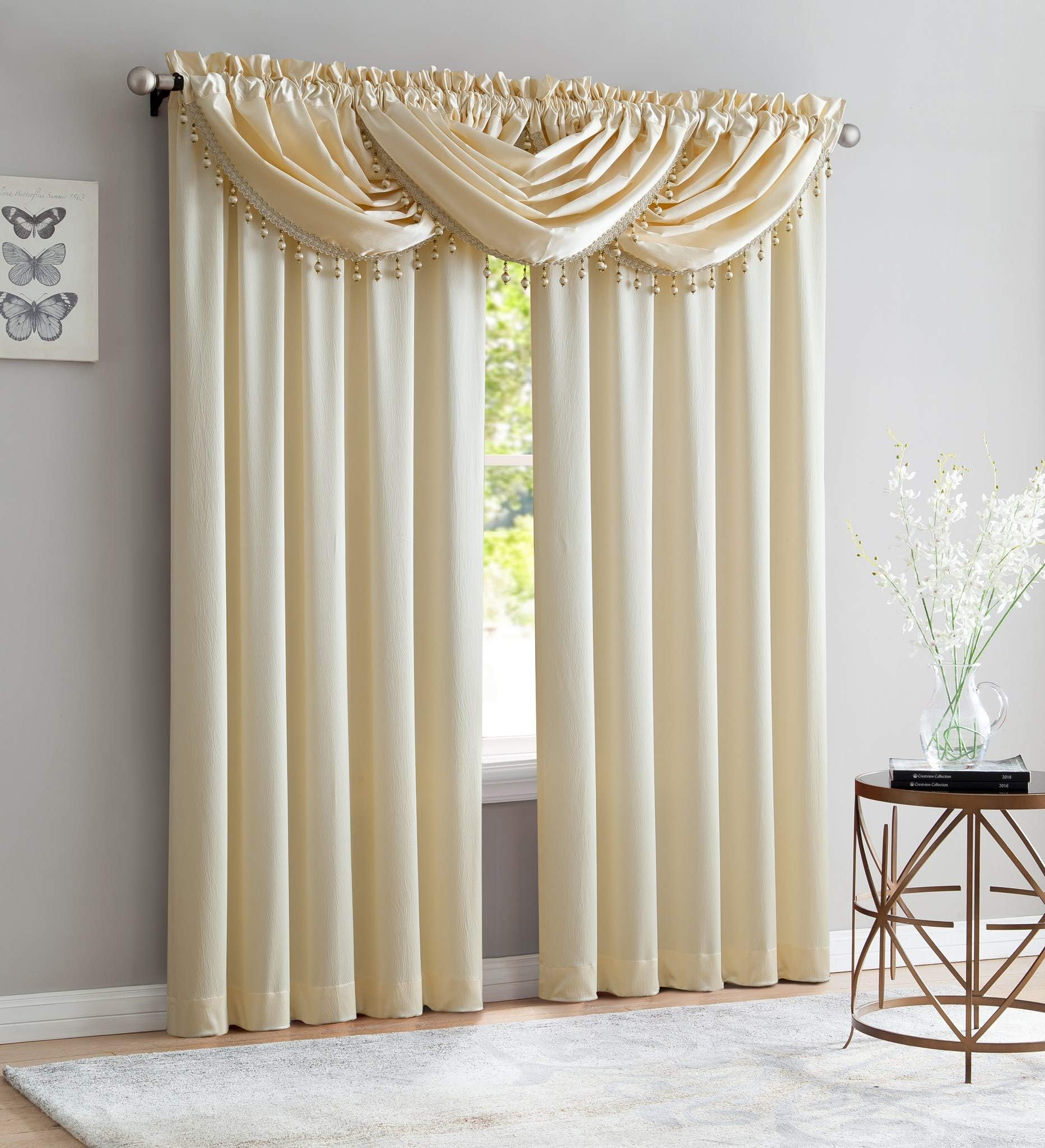 Amazon.com: Bridget 5 Piece Crushed Satin Curtain Set with Beaded ...