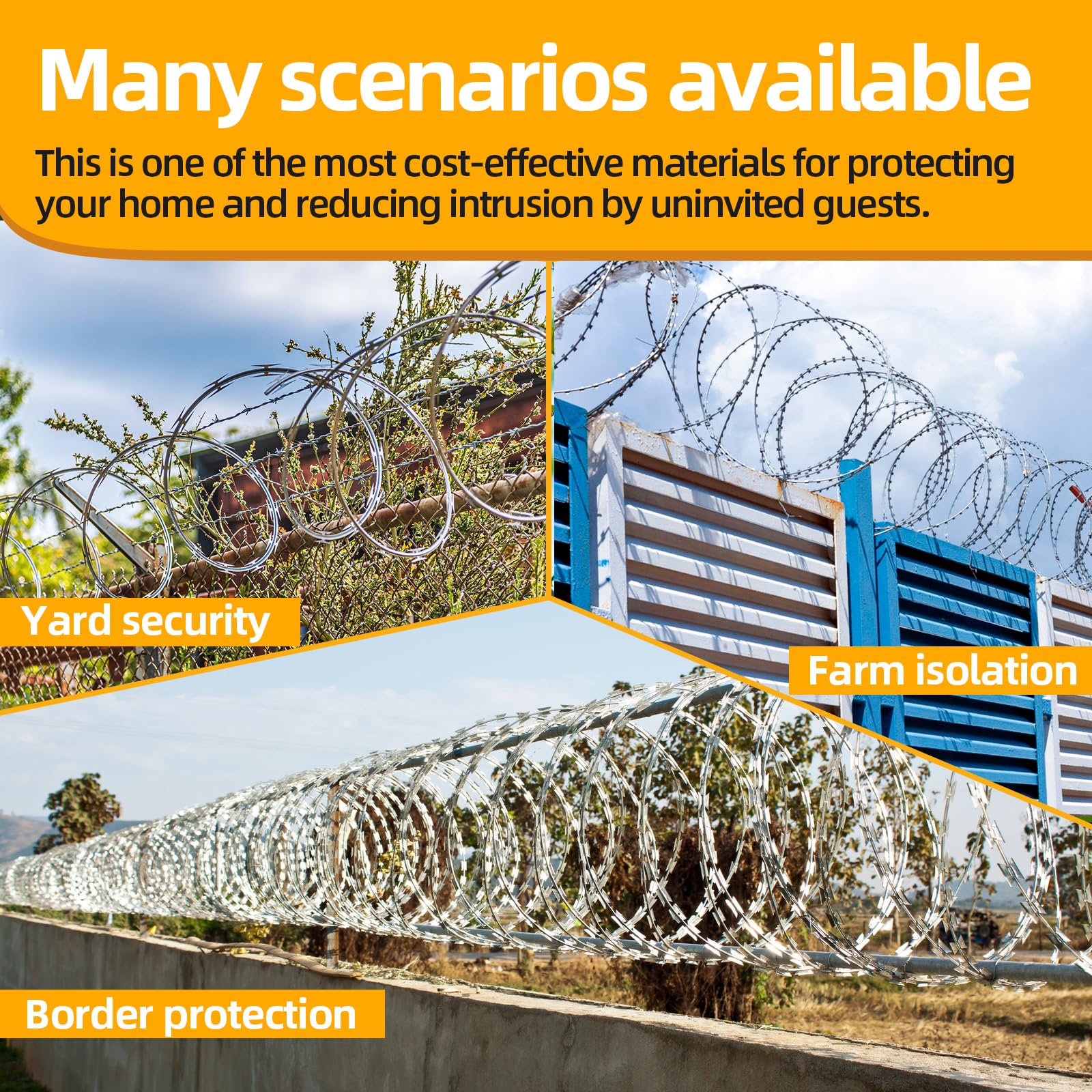 Snapklik.com : 328ft Barbed Razor Wire 2 Rolls, Double Spiral Hot-Dip ...