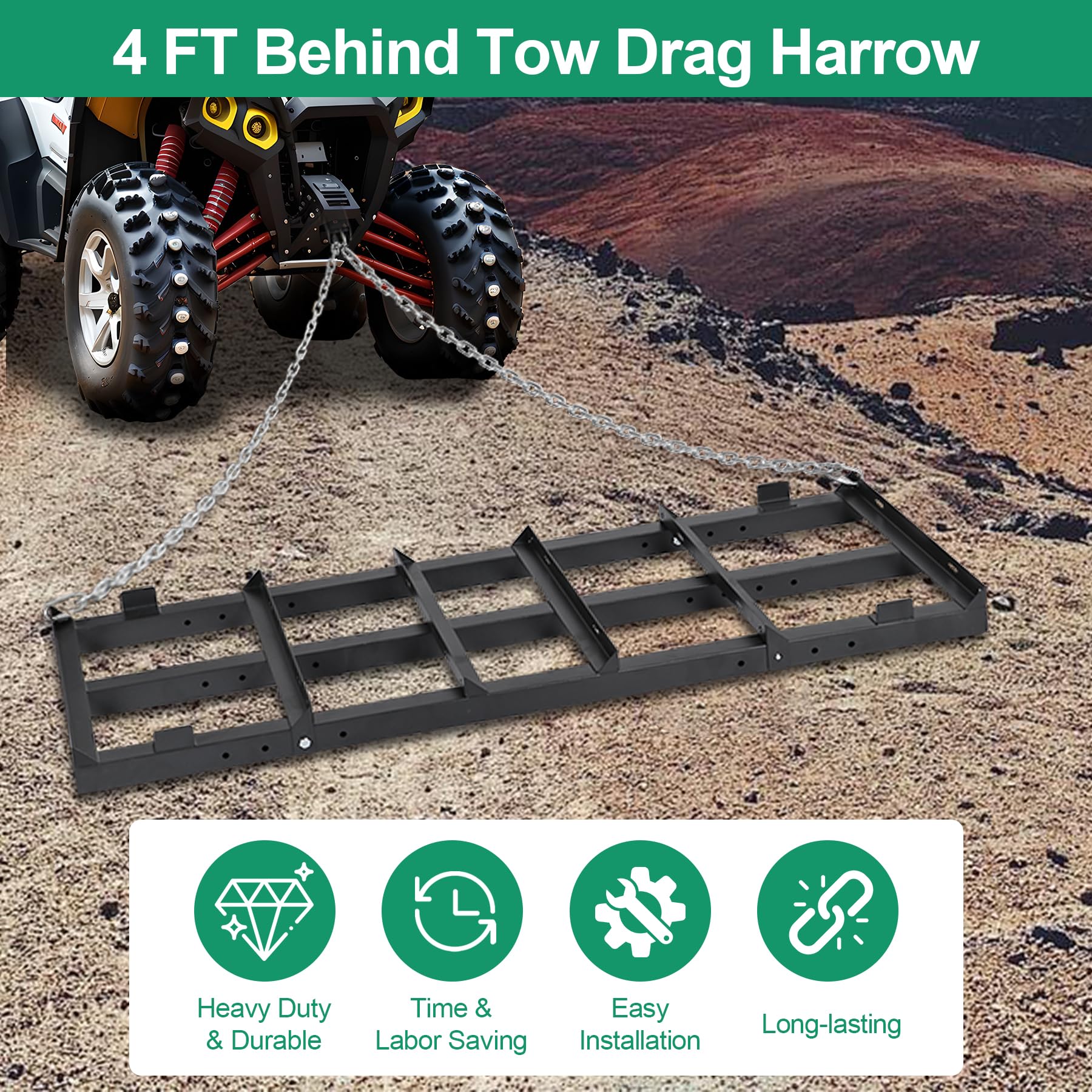 Snapklik.com : 4 FT Drag Harrow Driveway Grader, Heavy Duty Power Rake ...