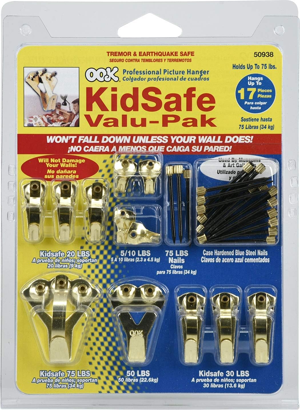 OOK 535862 Picture Hangers, Art Hangers, Kid Safe, Brass, Reusable ...