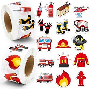 BeYumi 1000Pcs Fire Themed Stickers in 2 Rolls for Kids Fireman Fire ...